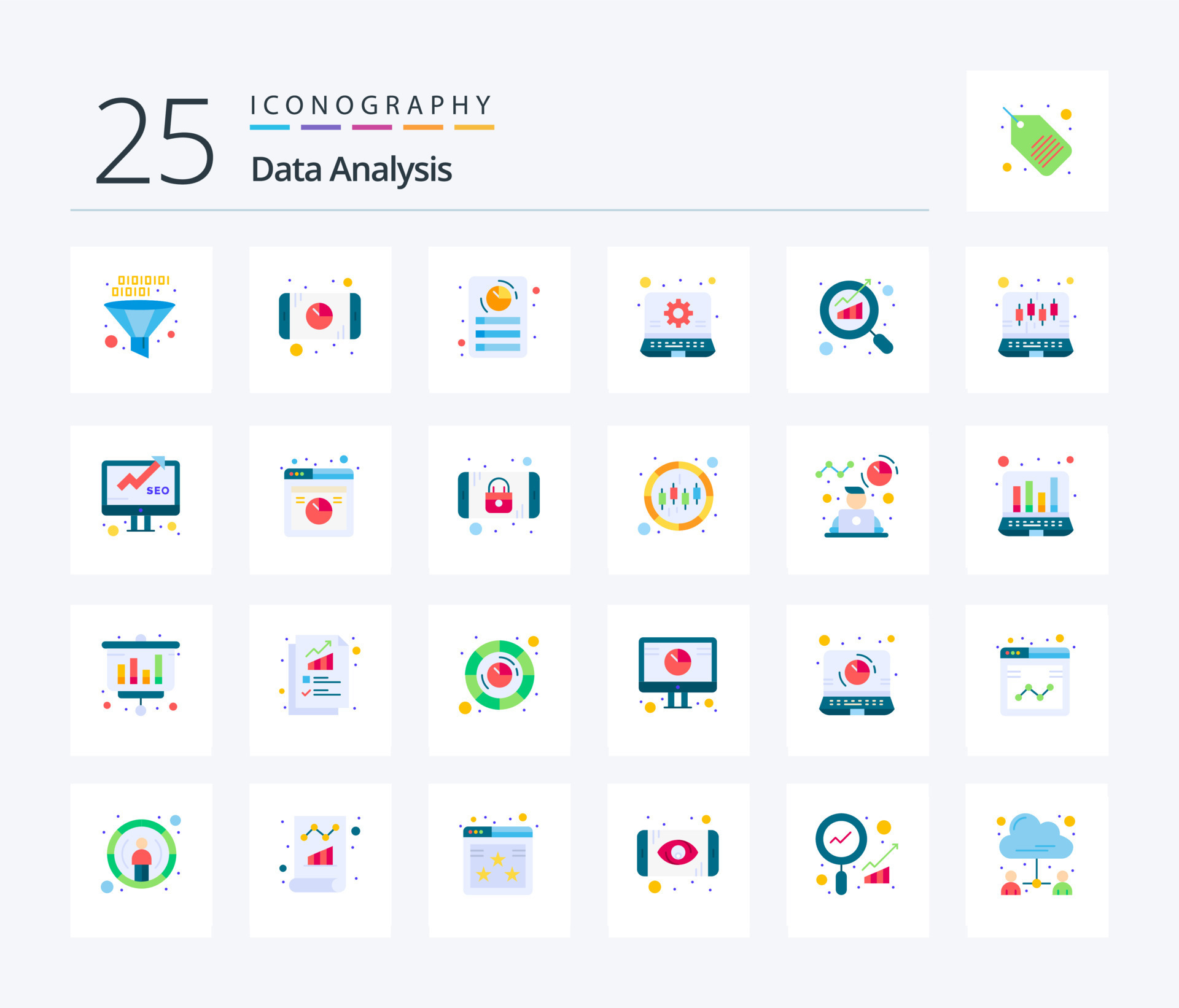 Data Analysis 25 Flat Color icon pack including monitoring. business ...