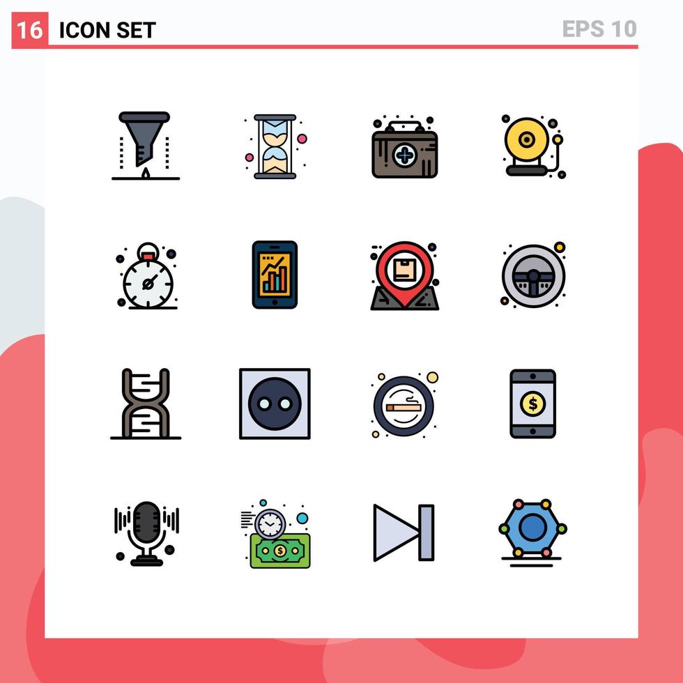 Mobile Interface Flat Color Filled Line Set Of 16 Pictograms Of Management Back To School First