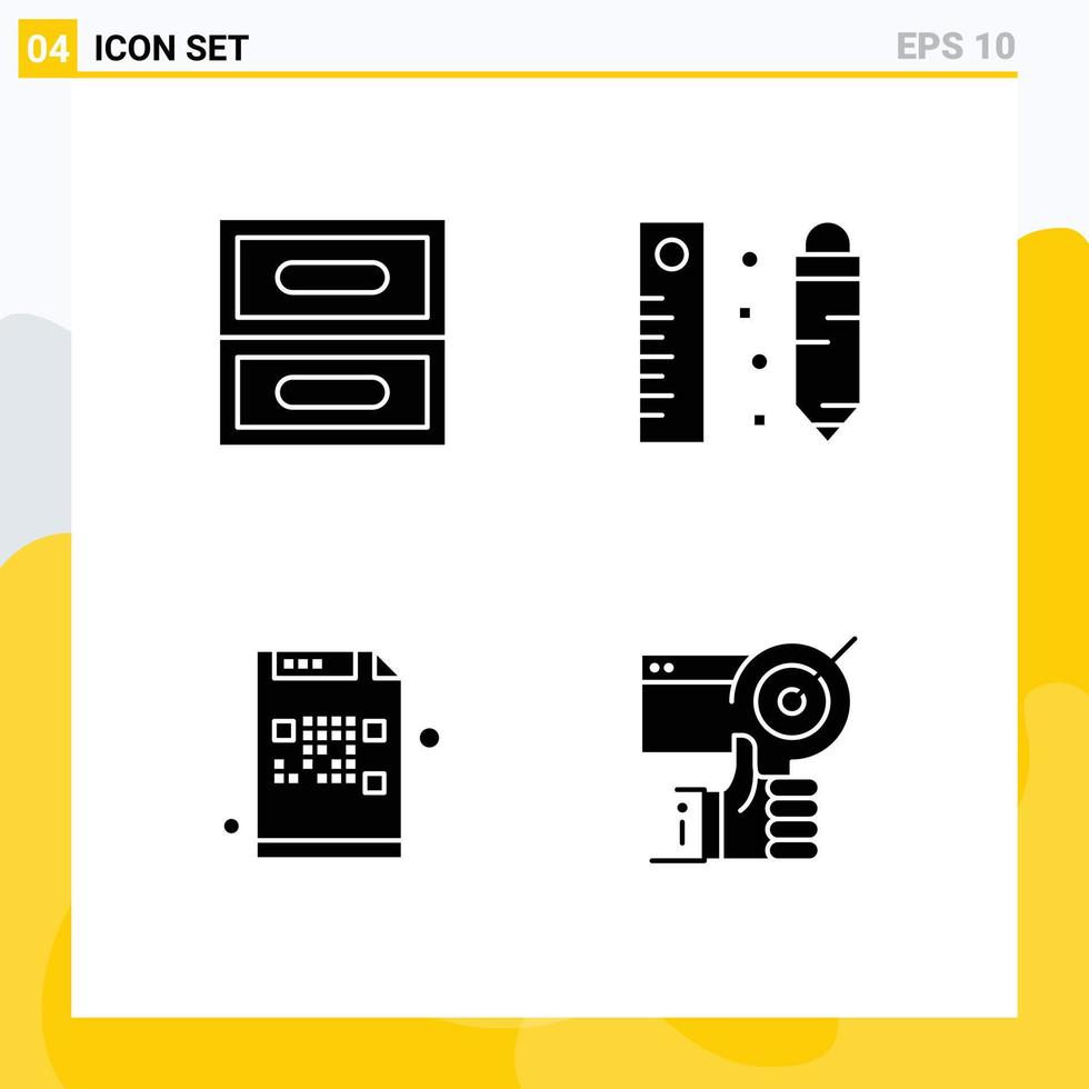 User Interface Pack of 4 Basic Solid Glyphs of archive encrypted drawing ruler mail Editable ...
