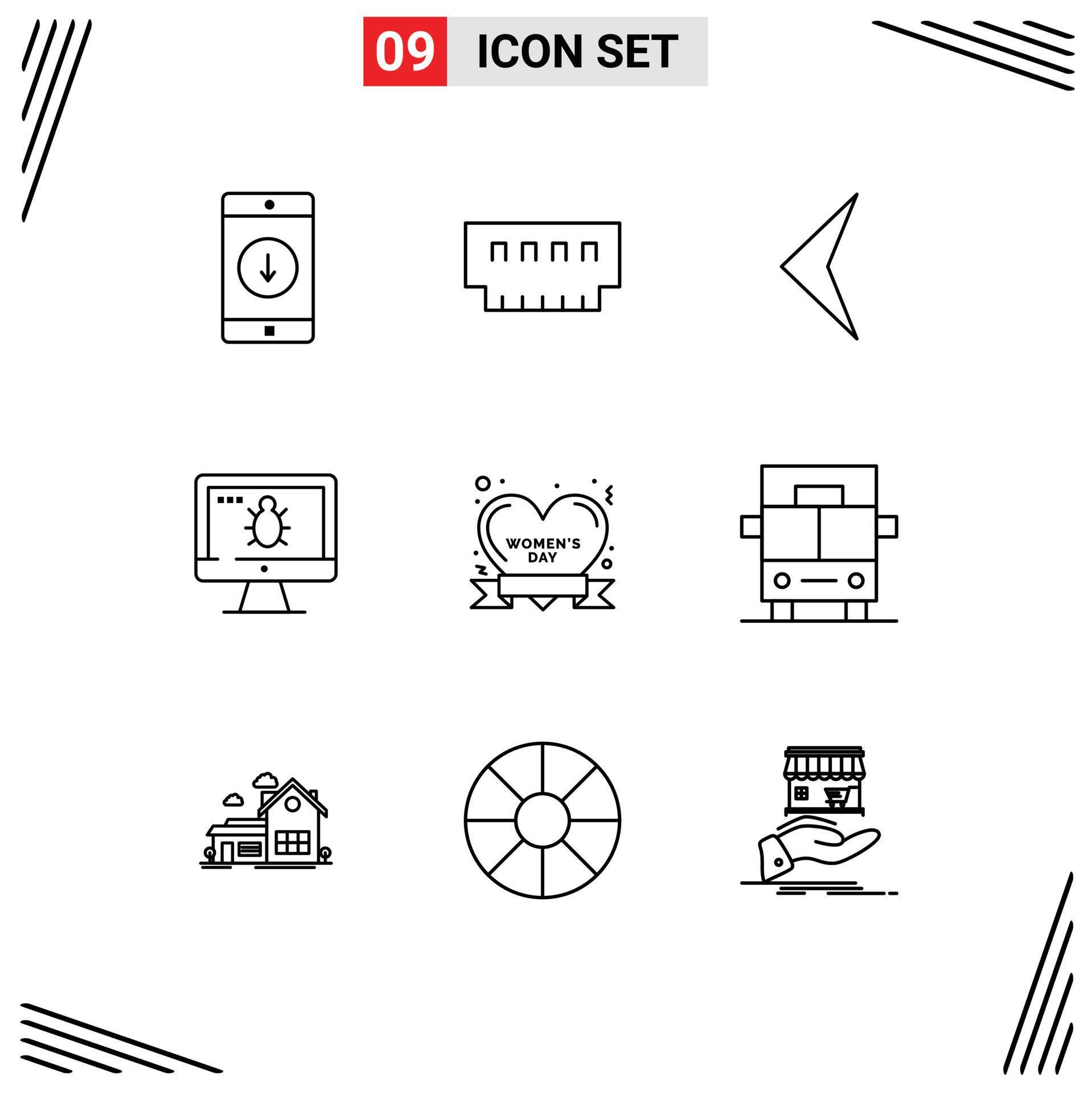 Stock Vector Icon Pack Of 9 Line Signs And Symbols For Badge Screen Hardware Bug Sign Editable