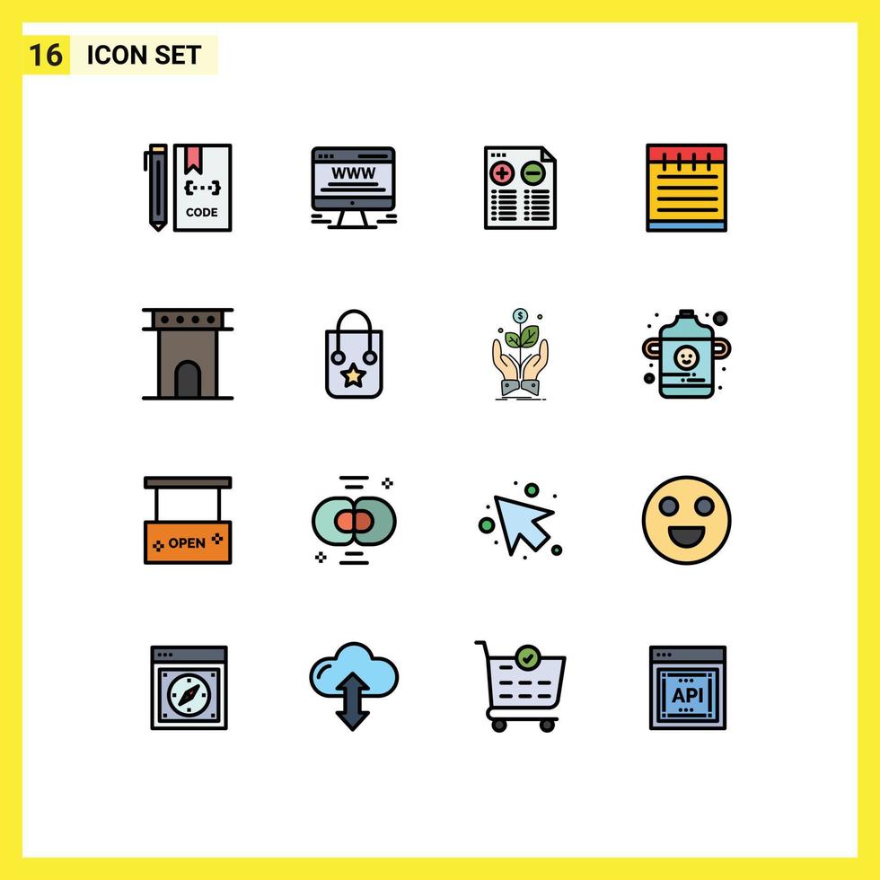 Mobile Interface Flat Color Filled Line Set Of 16 Pictograms Of Architecture School Web Advert