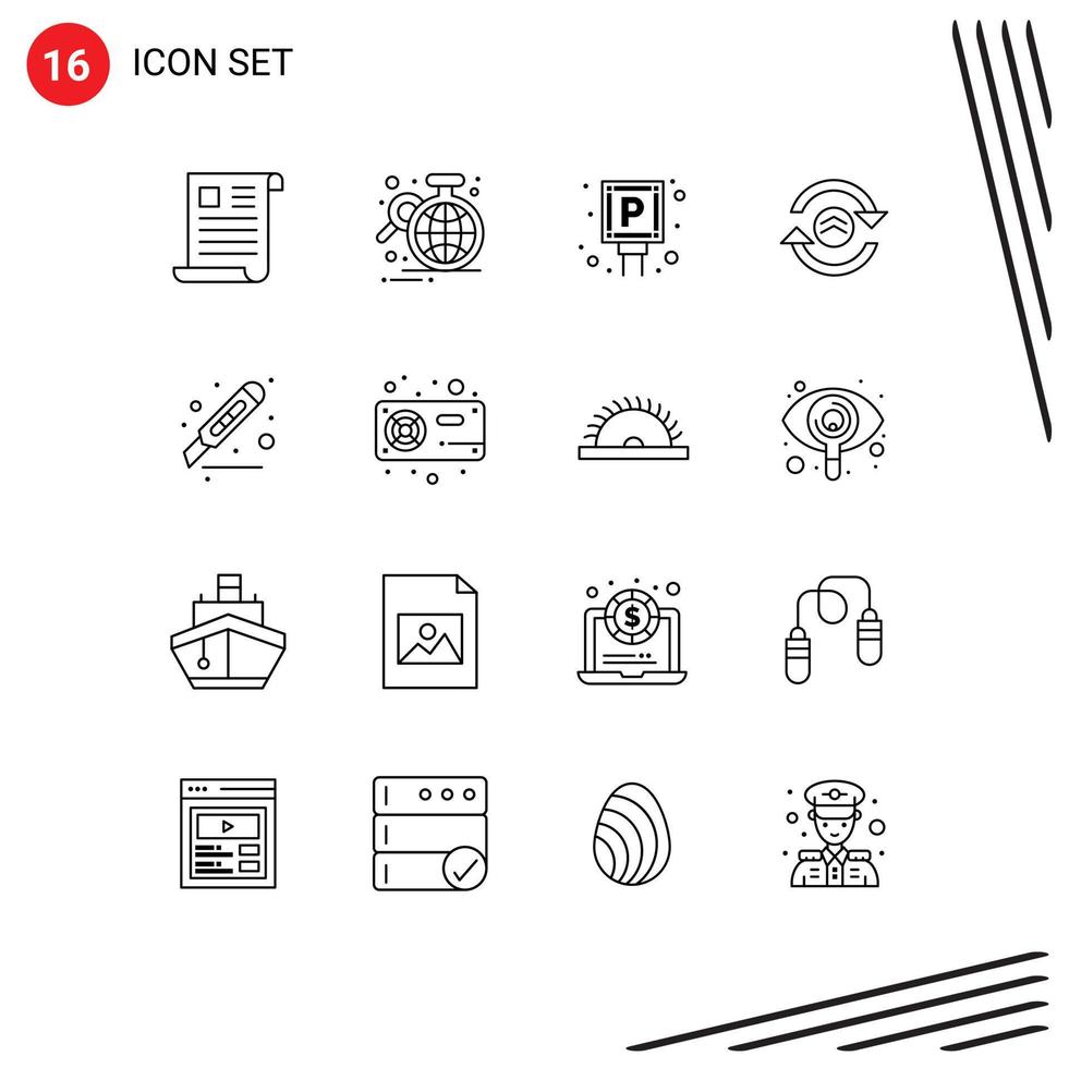 User Interface Pack of 16 Basic Outlines of computing refresh globe arrow parking Editable ...