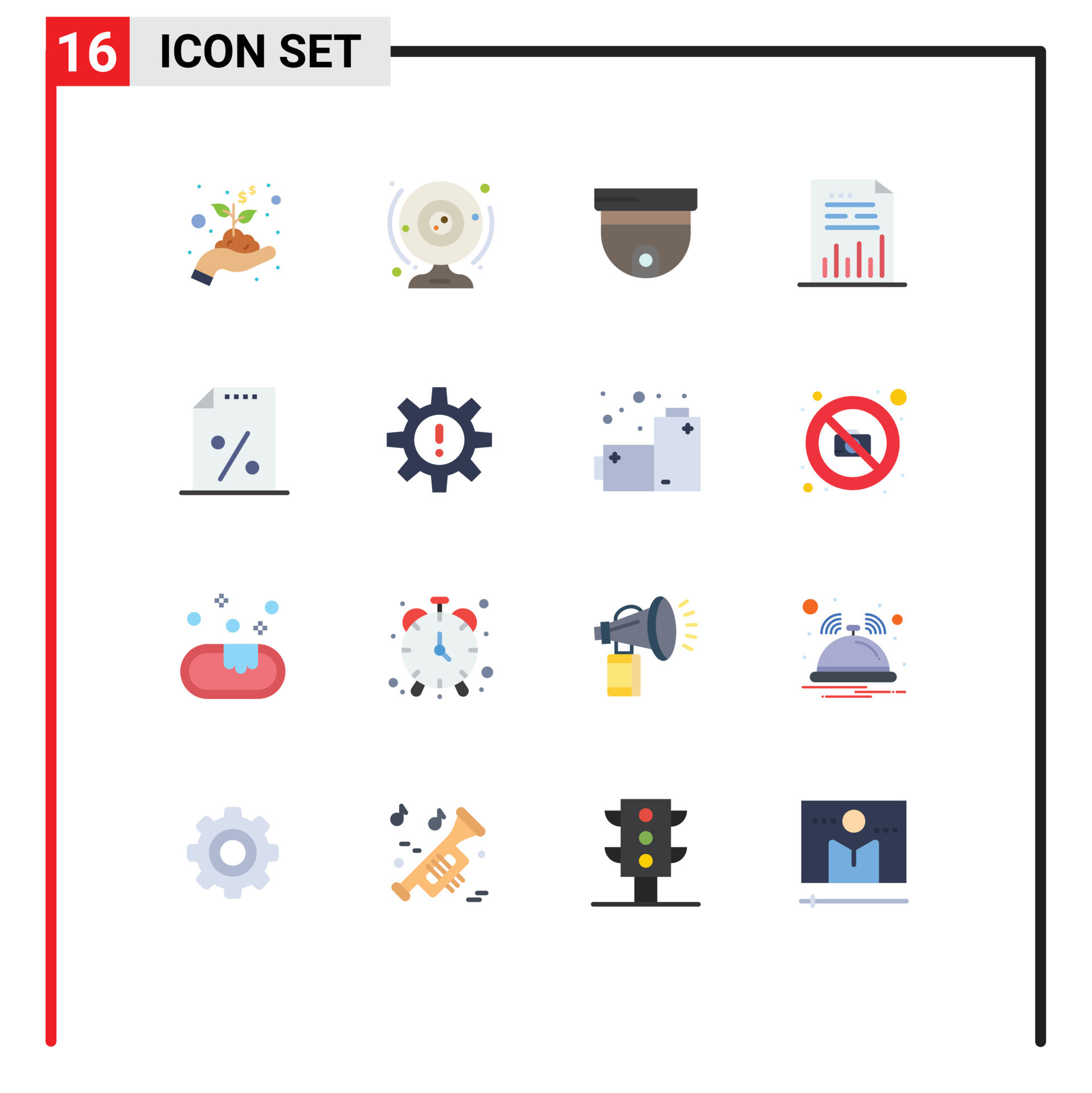 Flat Color Pack Of 16 Universal Symbols Of Document File Cam Document Analytics Editable Pack Of