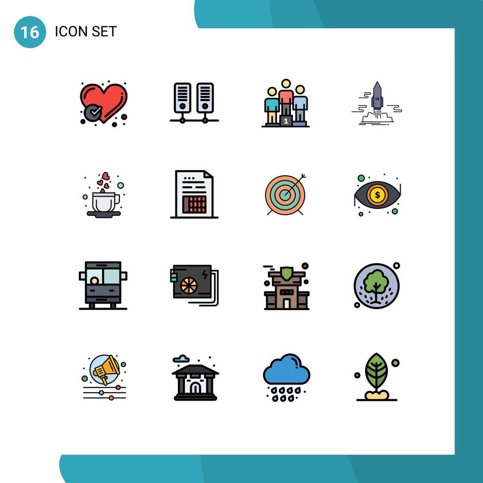 User Interface Pack Of 16 Basic Flat Color Filled Lines Of Coffee Shuttle Winners App Launch