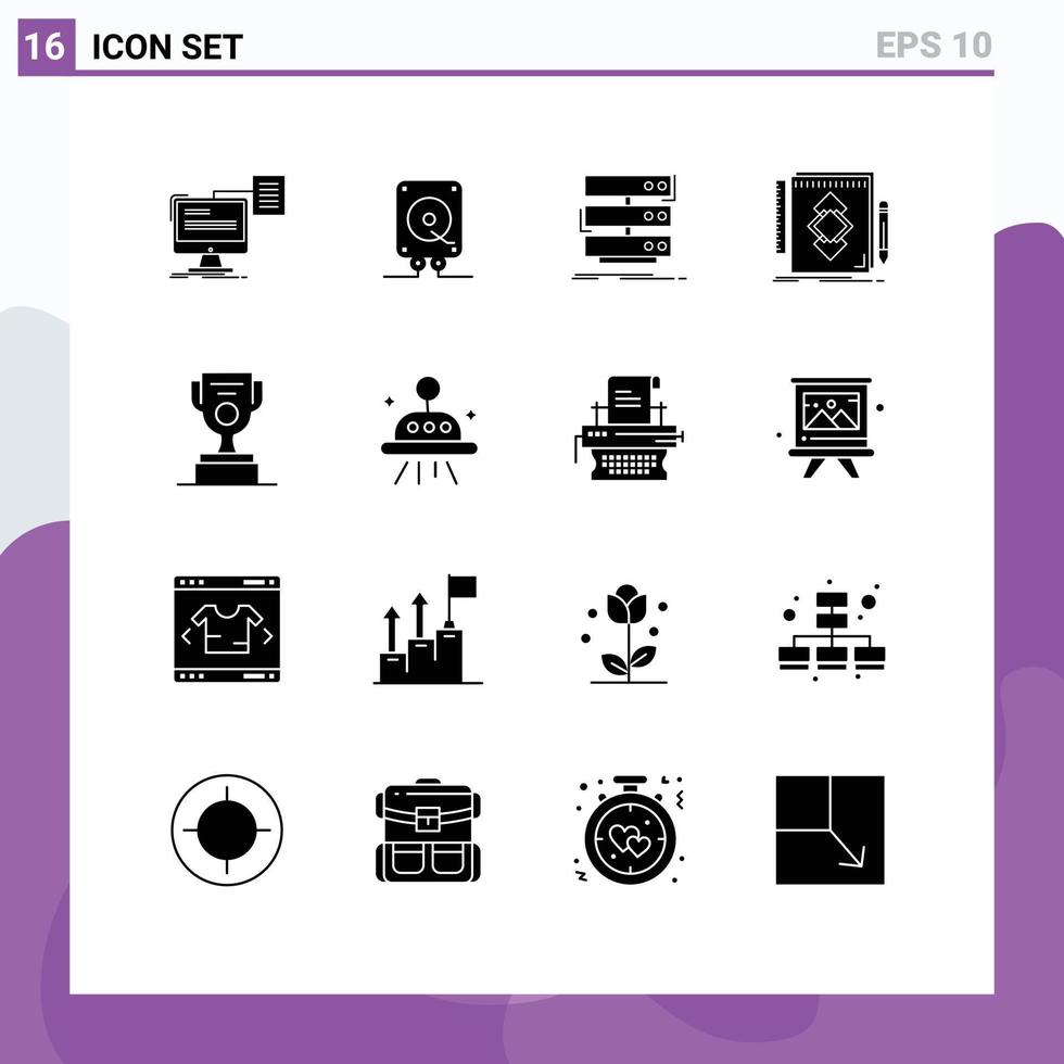 User Interface Pack of 16 Basic Solid Glyphs of draw tool play design database Editable Vector ...