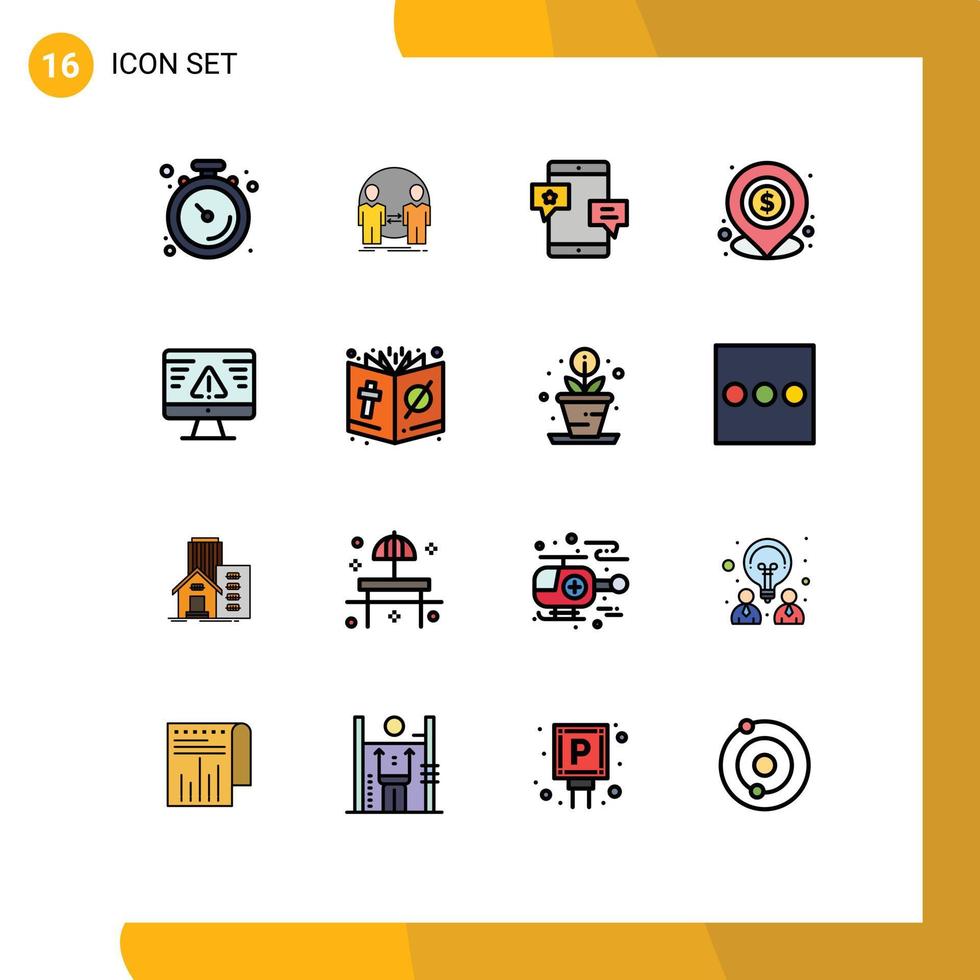 Group Of 16 Flat Color Filled Lines Signs And Symbols For Local Lend Duplicate Banking Network