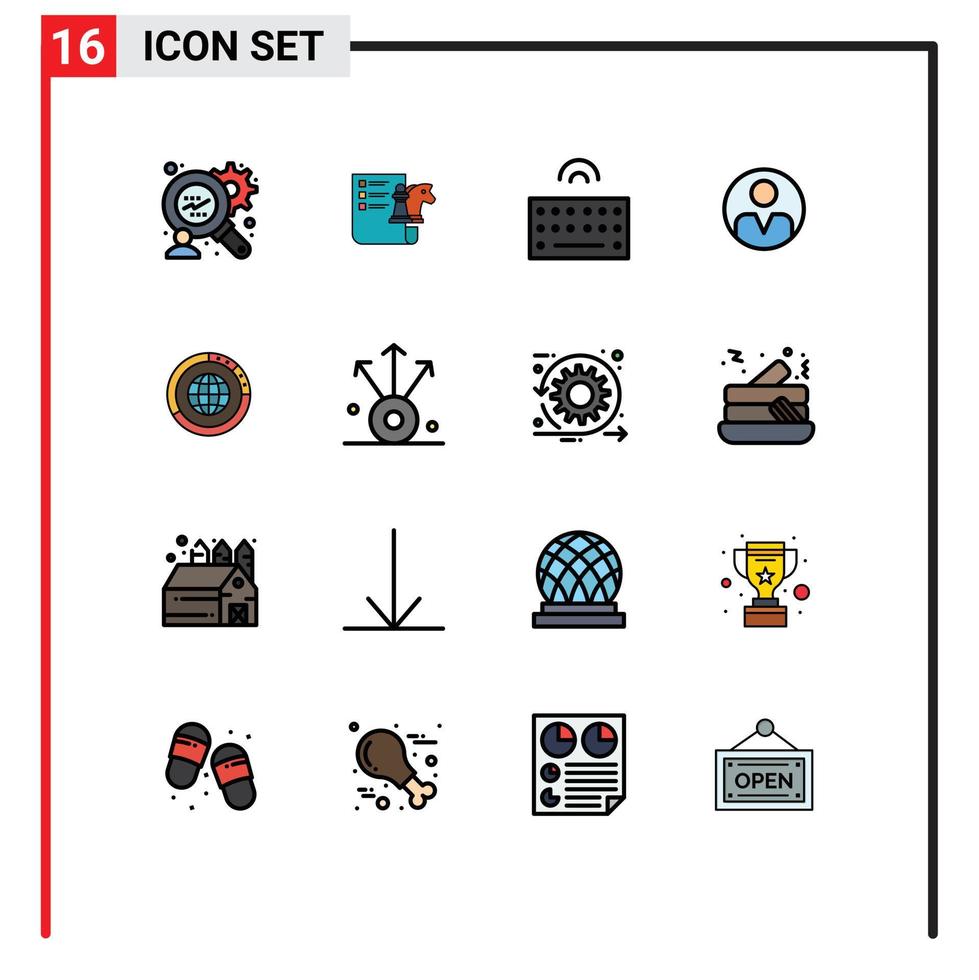 16 Thematic Vector Flat Color Filled Lines And Editable Symbols Of Globe Data Type Management