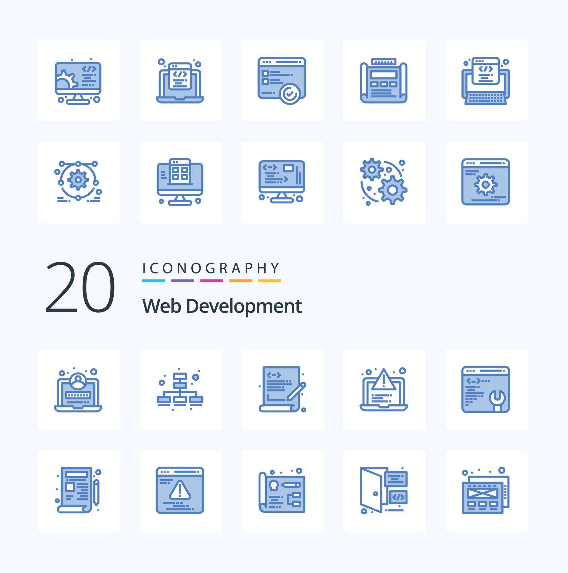 20 Web Development Blue Color Icon Pack Like Blueprint Web Page Programming Development Testing