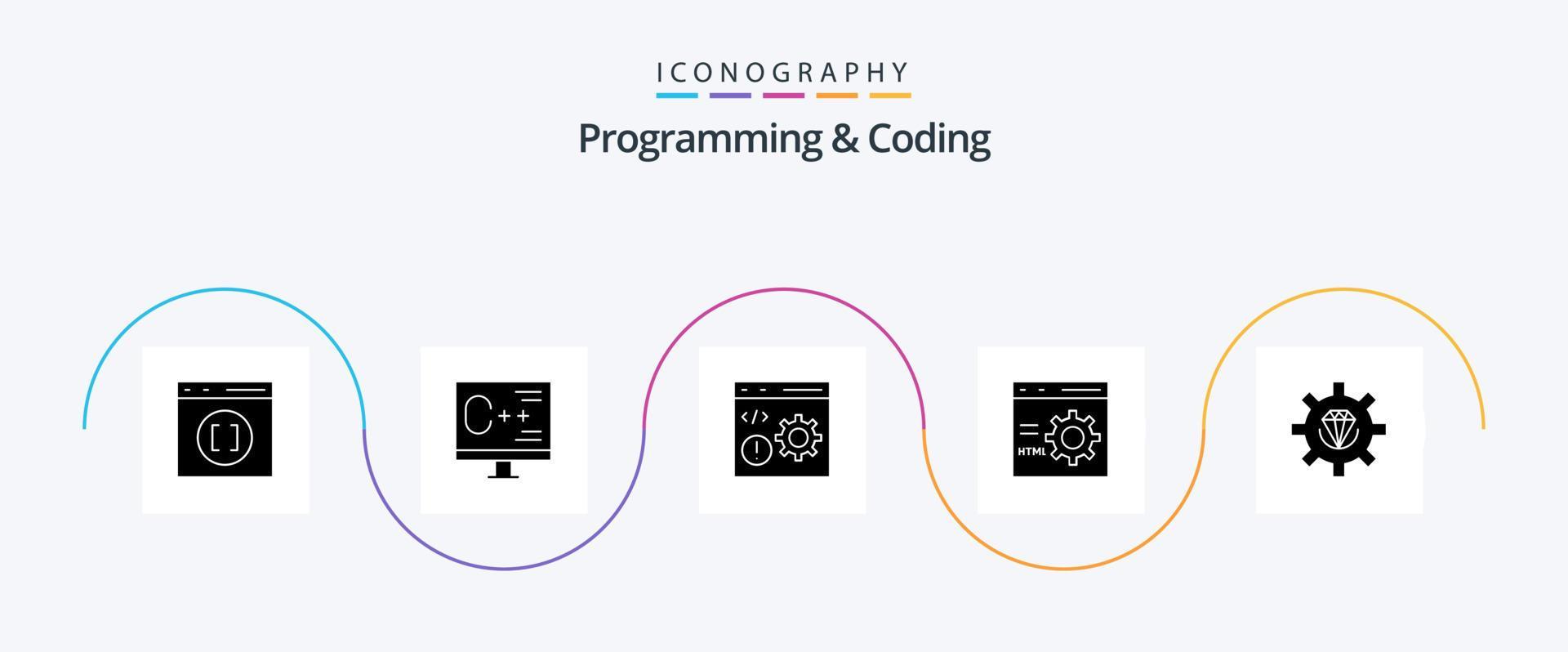 Programming And Coding Glyph 5 Icon Pack Including development. coding. development. programming ...