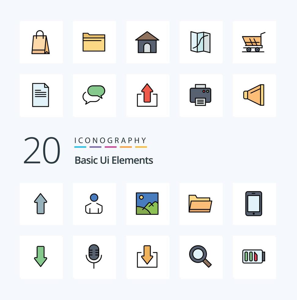 20 Basic Ui Elements Line Filled Color Icon Pack Like Trolley Pin