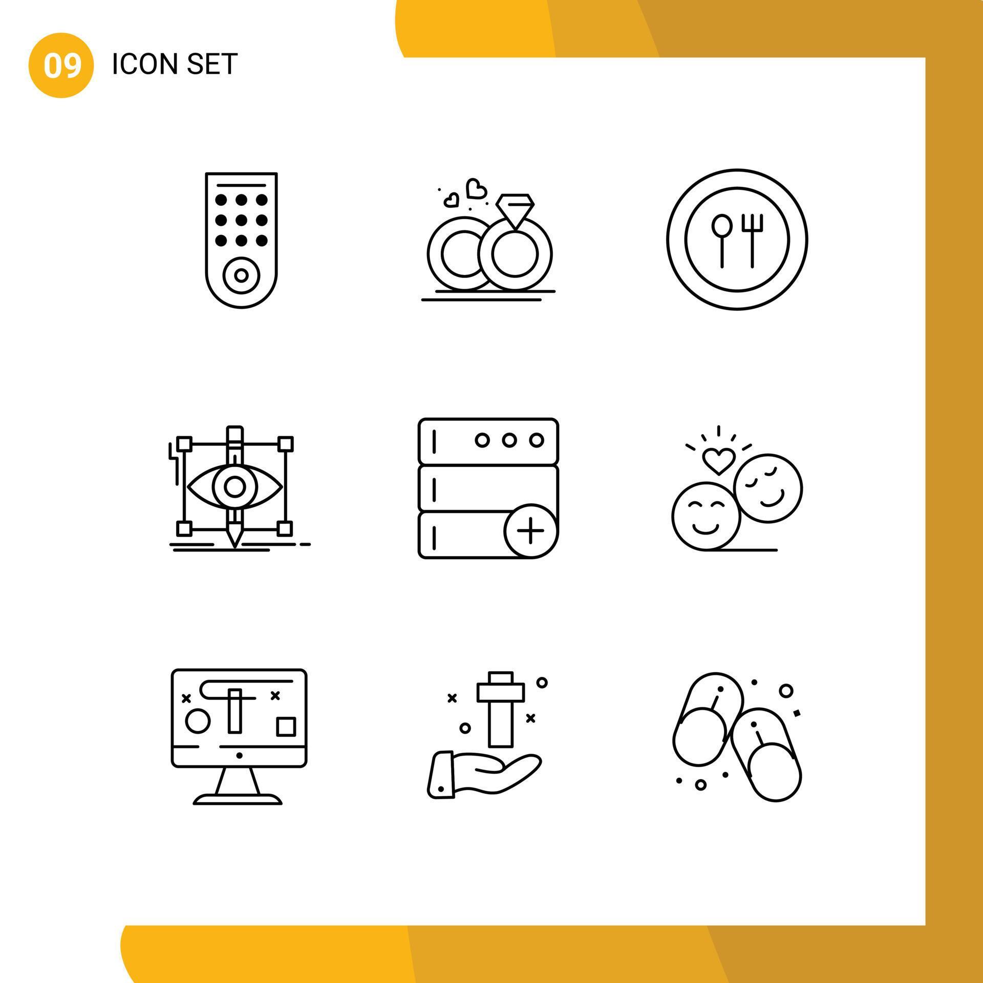 User Interface Pack of 9 Basic Outlines of database visual fork ...