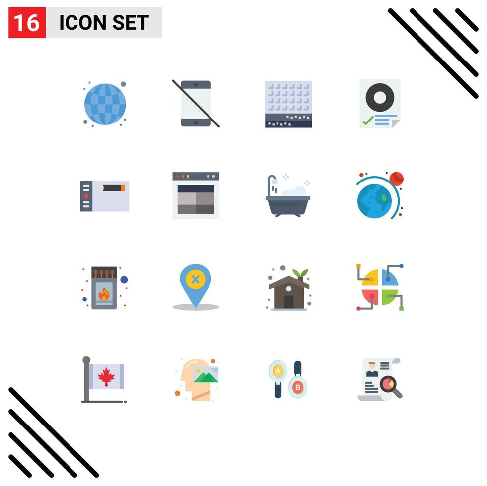 Mobile Interface Flat Color Set Of 16 Pictograms Of Page Data Phone Check Thanksgiving Editable