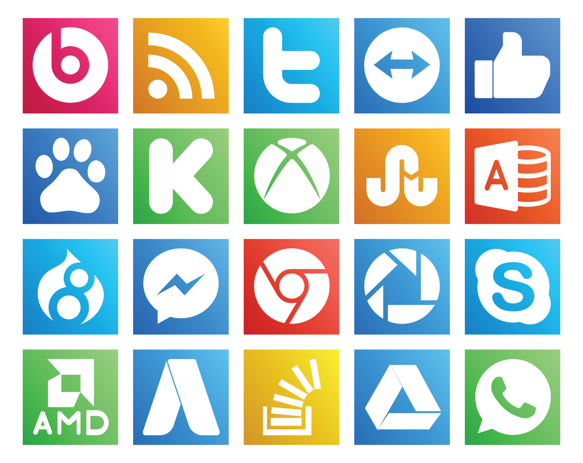 20 Social Media Icon Pack Including amd skype xbox picasa messenger 19709481 Vector Art at Vecteezy