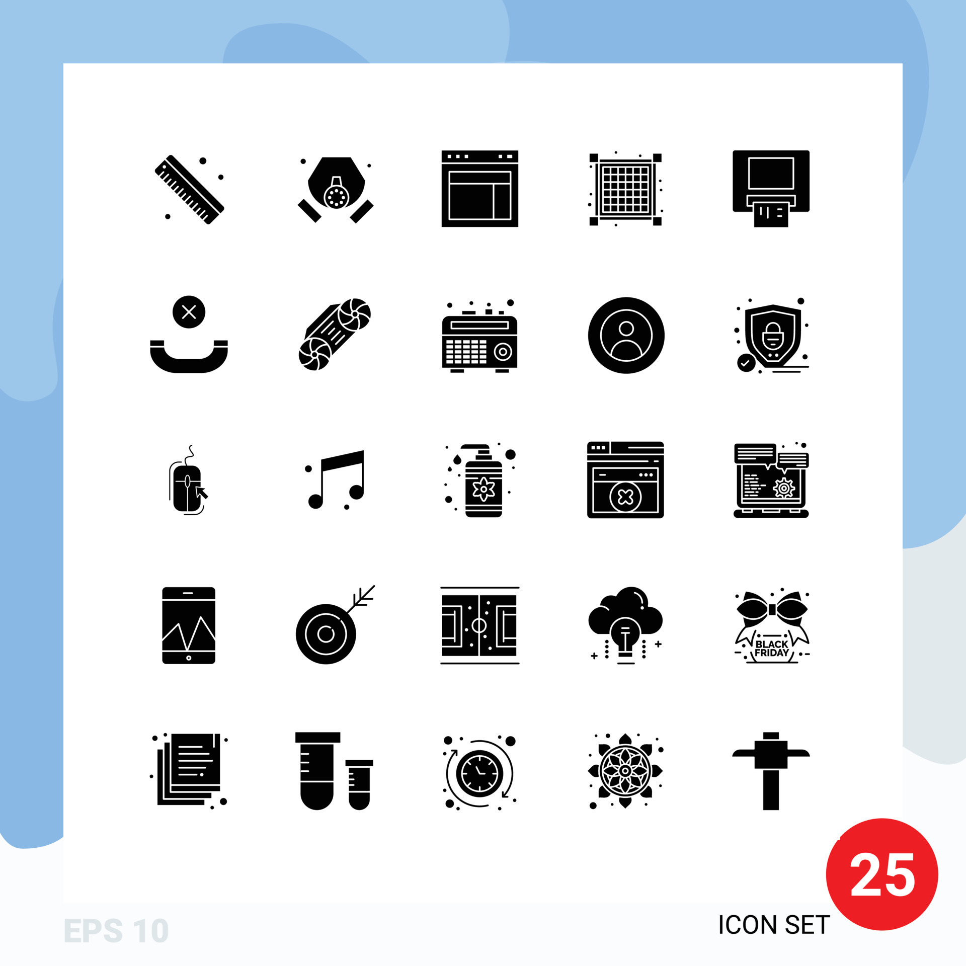 Set Of 25 Vector Solid Glyphs On Grid For Money Atm Layout View Grid
