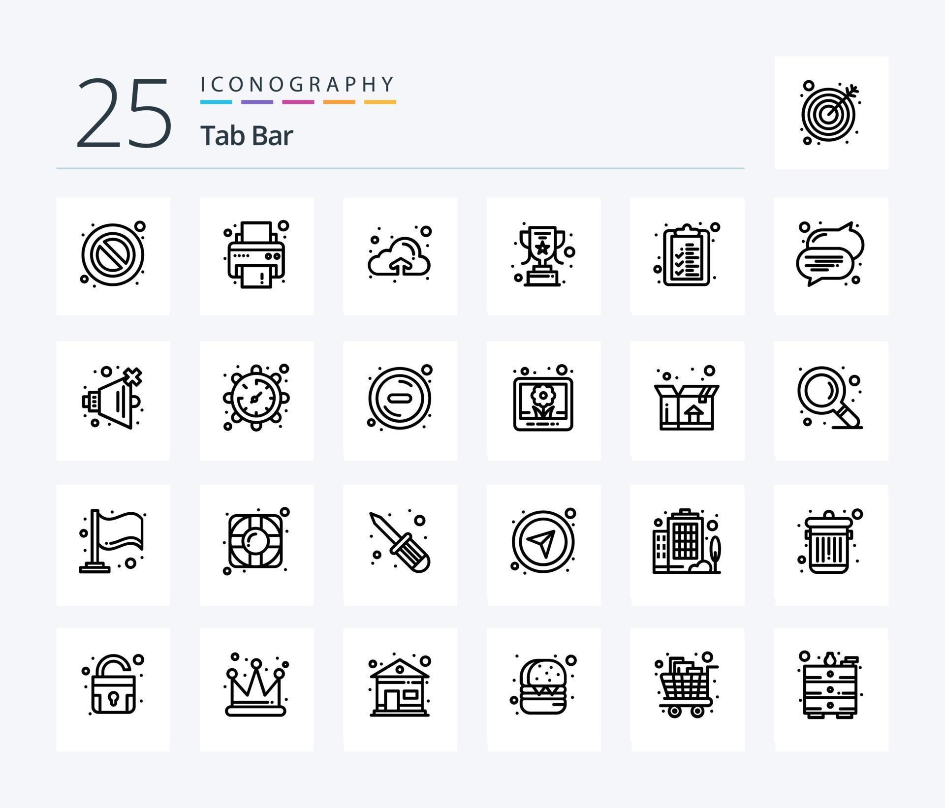 Tab Bar 25 Line icon pack including text. bubble. upload. list. check list 19709896 Vector Art ...