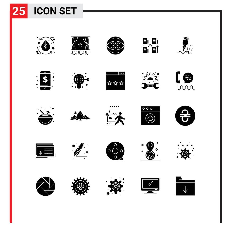 Pictogram Set of 25 Simple Solid Glyphs of data file performance exchange money Editable Vector ...