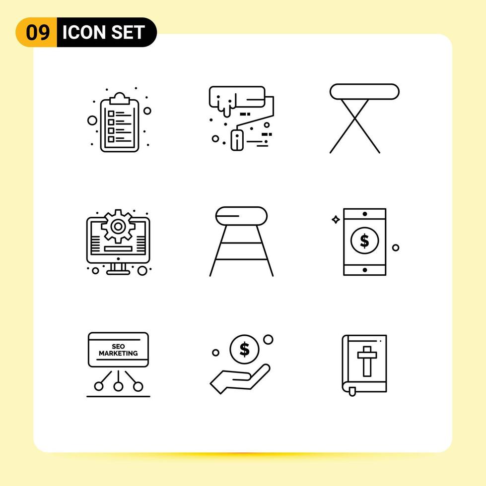 User Interface Pack Of 9 Basic Outlines Of Seat Drink Home Coffee Management Editable Vector