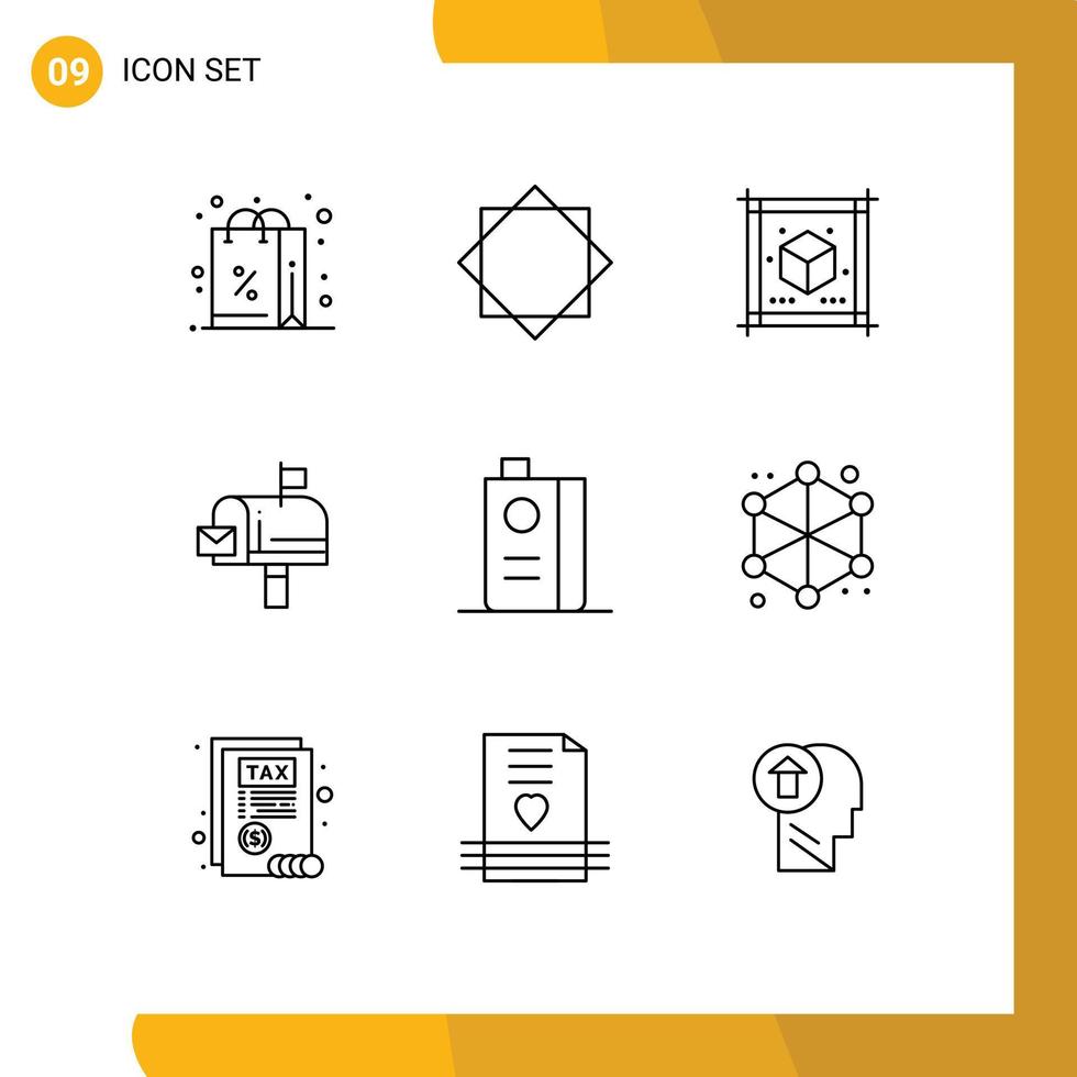 Pictogram Set Of 9 Simple Outlines Of Drink Email Cube Message Mail Editable Vector Design