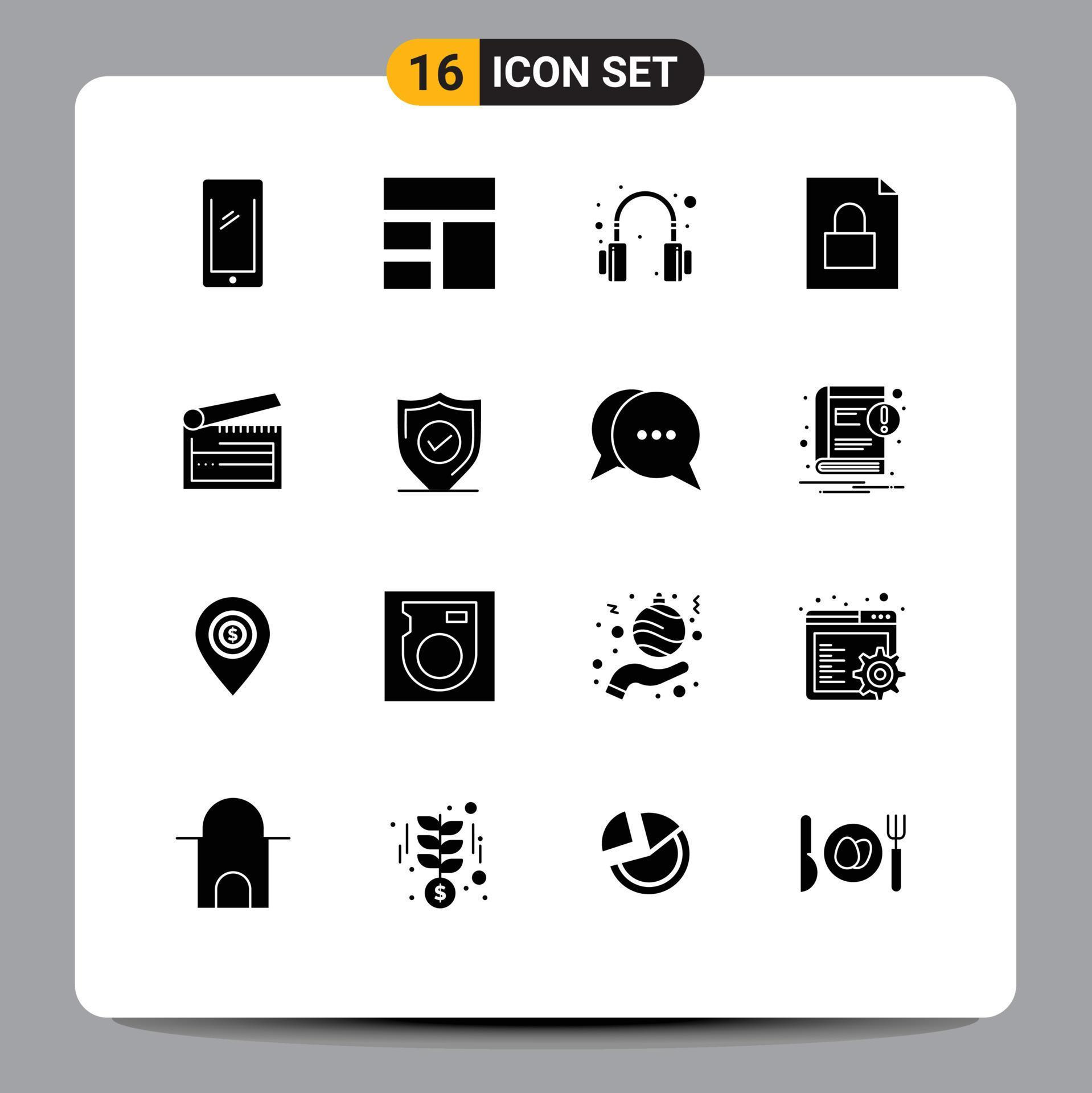 Set Of 16 Modern Ui Icons Symbols Signs For Clapboard Action Layout Lock Document Editable