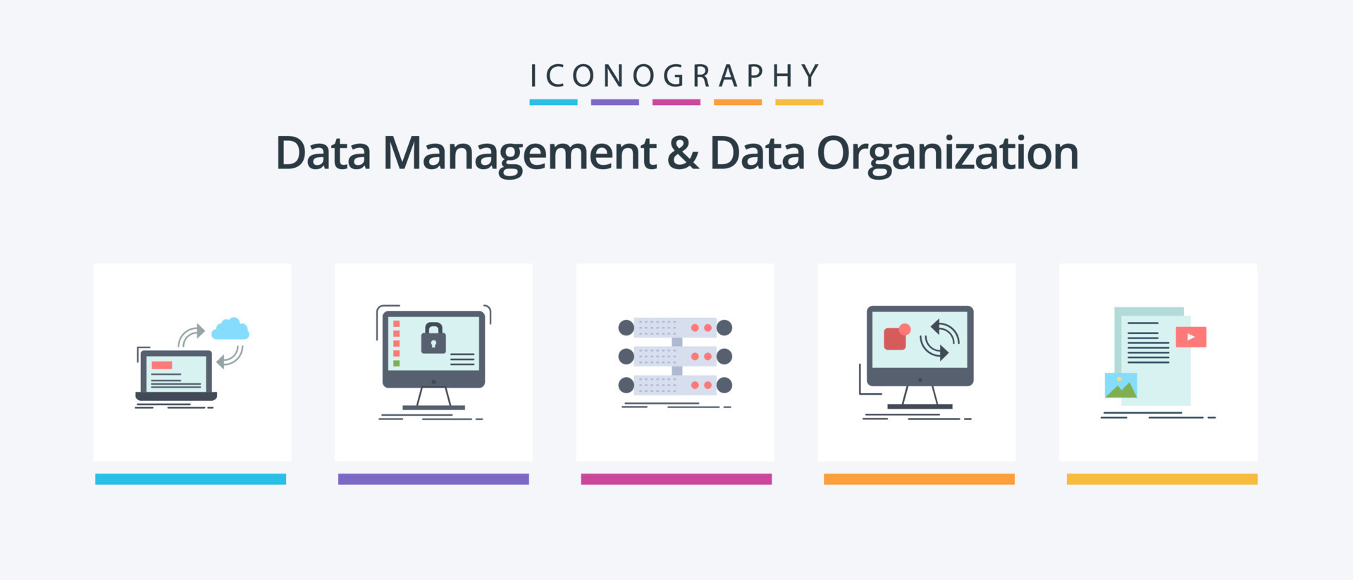Data Management And Data Organization Flat 5 Icon Pack Including ...
