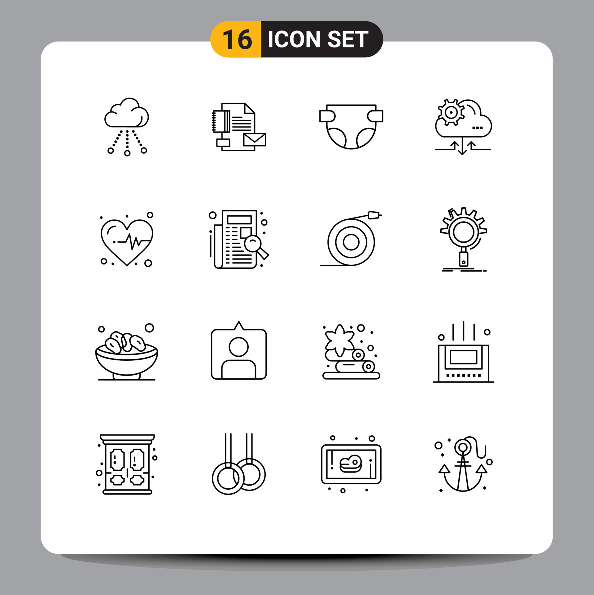 16 Universal Outlines Set For Web And Mobile Applications Heart Arrow Identity Gear Cloud