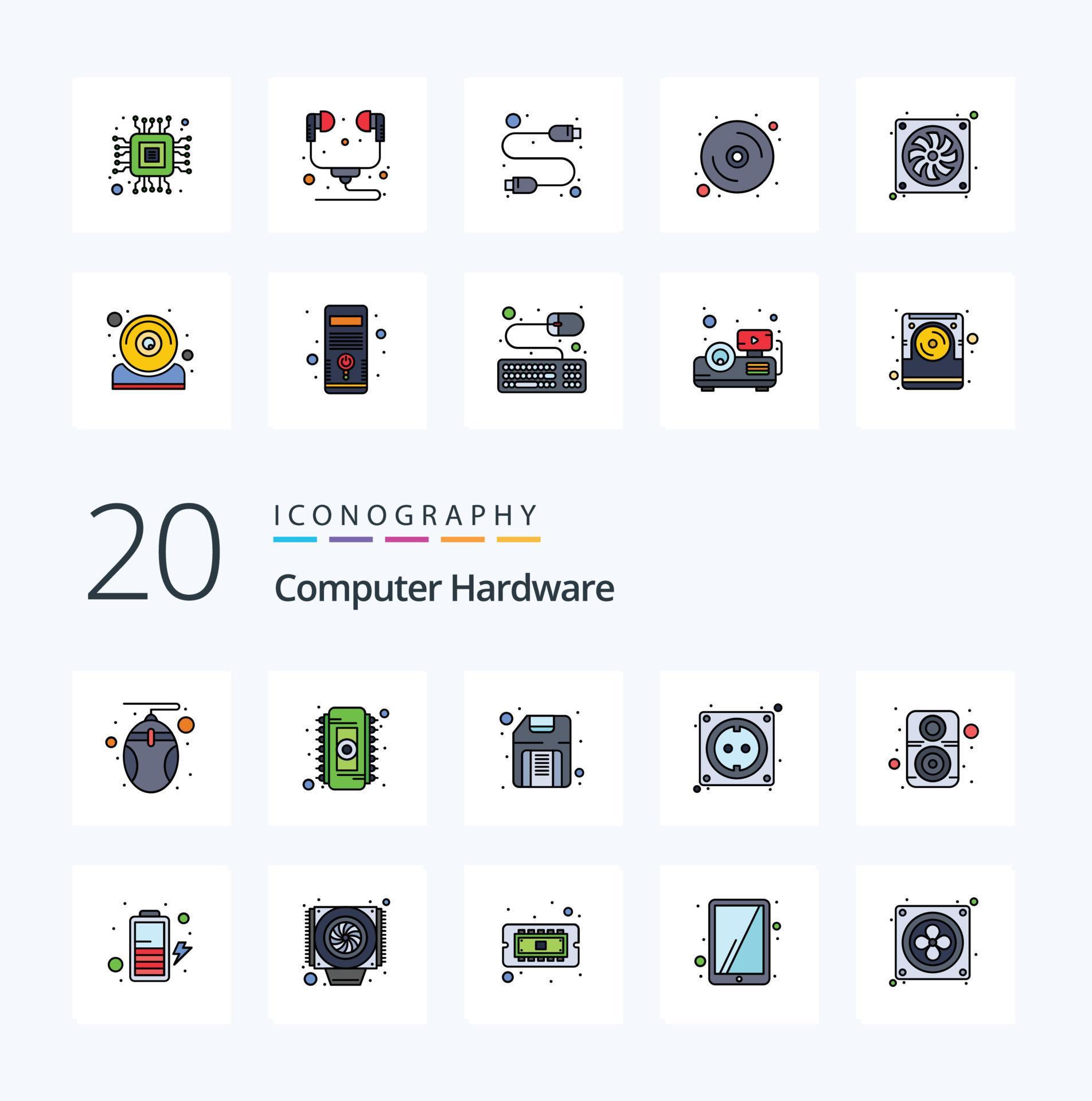 20 Computer Hardware Line Filled Color Icon Pack Like Hardware Stock Computer Hardware Cable