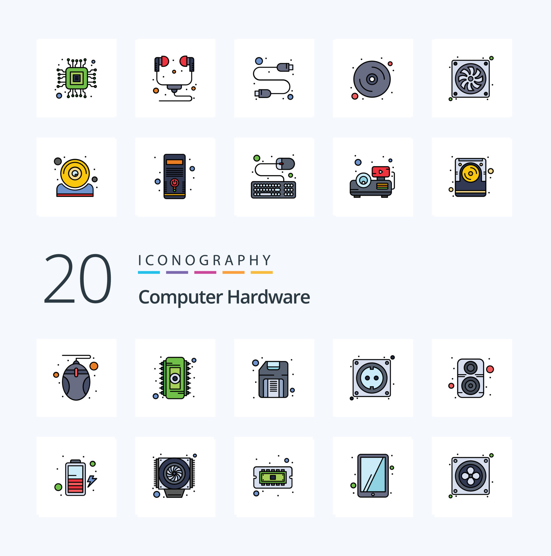 20 Computer Hardware Line Filled Color Icon Pack Like Hardware Stock Computer Hardware Cable