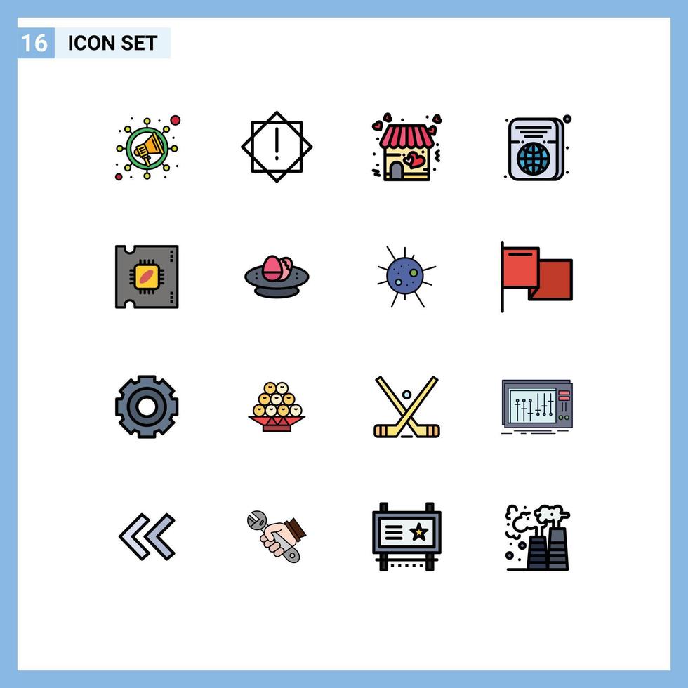 Set Of 16 Modern Ui Icons Symbols Signs For Processor Chip Microchip Store Cpu Travel Editable