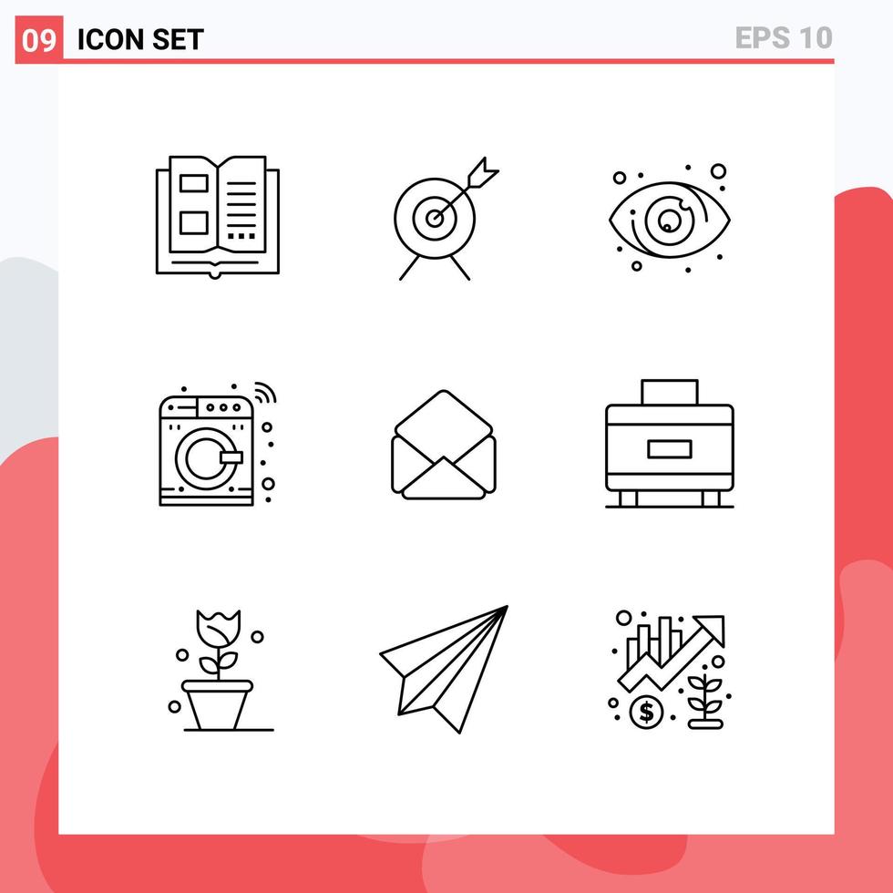 User Interface Pack of 9 Basic Outlines of open mail target washing machine Editable Vector ...