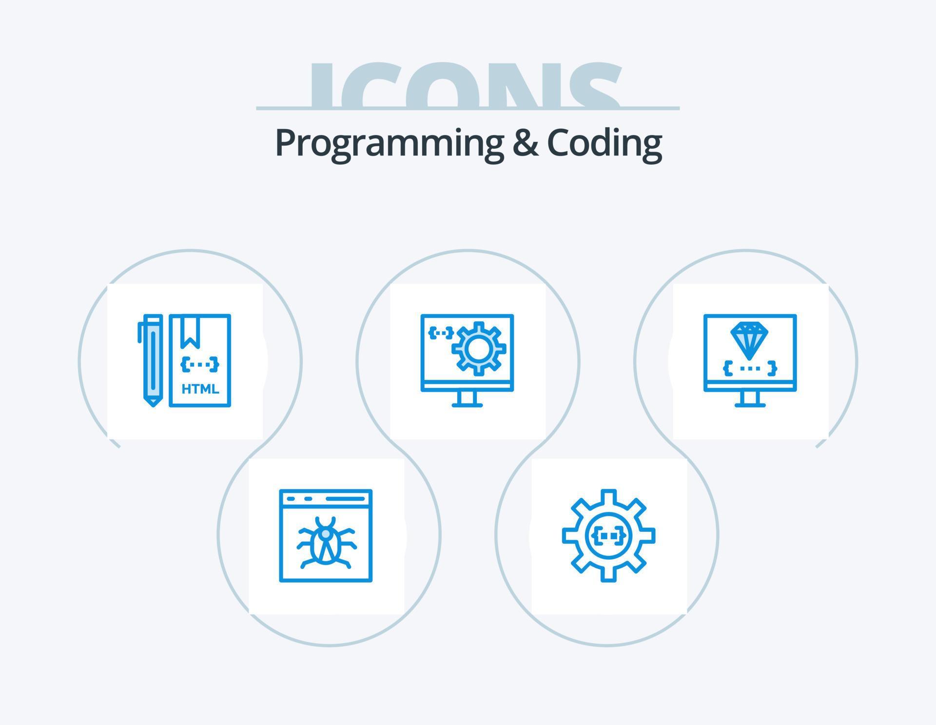 Programming And Coding Blue Icon Pack 5 Icon Design Develop Coding Development Html Develop