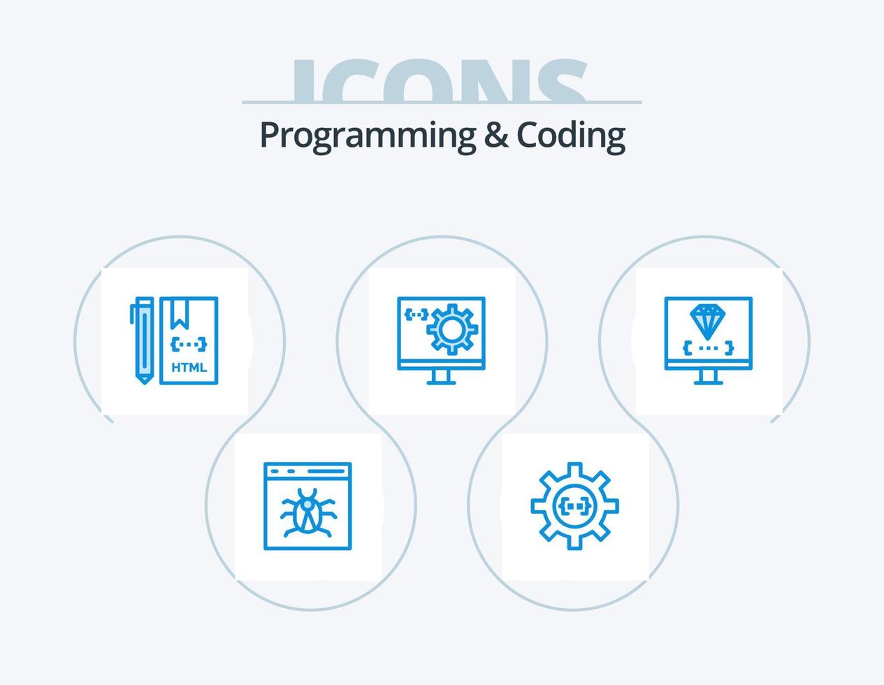 Programming And Coding Blue Icon Pack 5 Icon Design Develop Coding