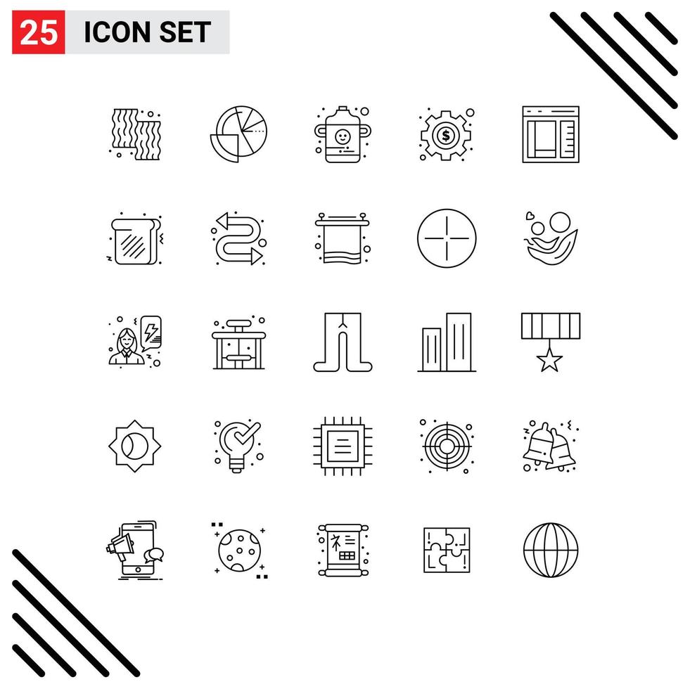 Set of 25 Modern UI Icons Symbols Signs for coding seo data money infant Editable Vector Design ...