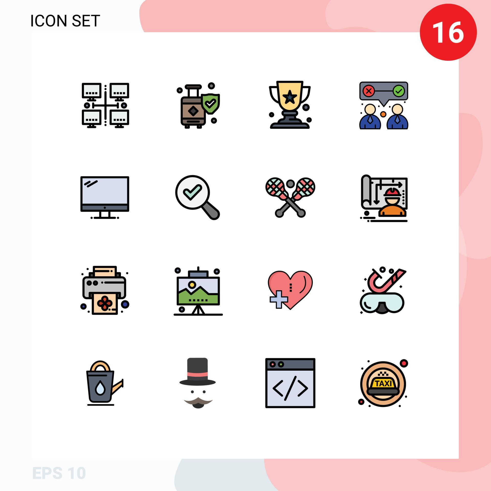 Set Of 16 Vector Flat Color Filled Lines On Grid For Device Computer Award Team Work Our