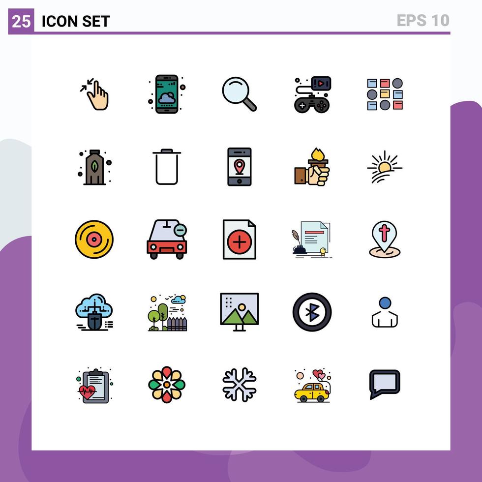 Set of 25 Modern UI Icons Symbols Signs for system video game weather app gamepad controller ...