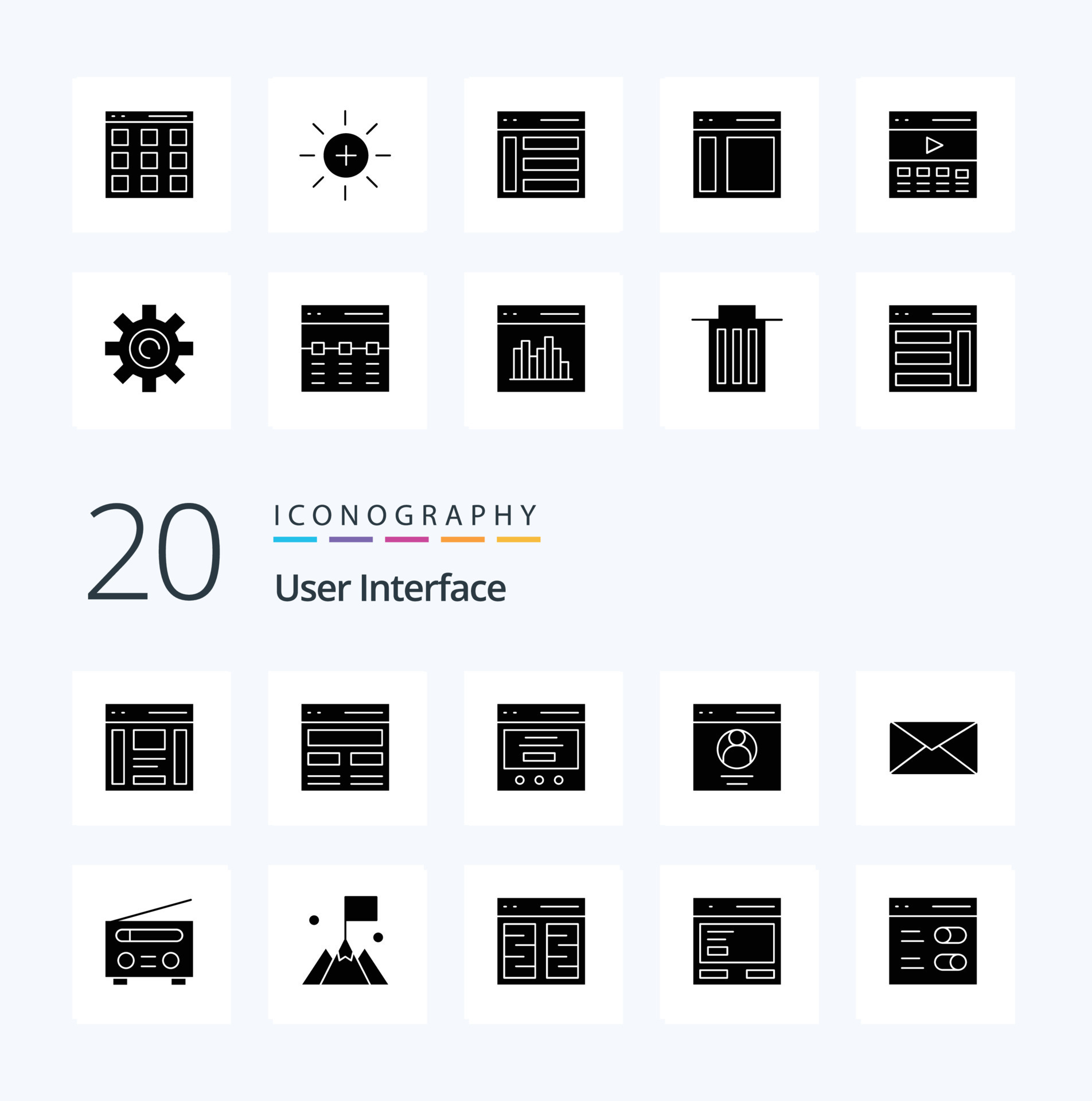 20 User Interface Solid Glyph icon Pack like sidebar interface user ...