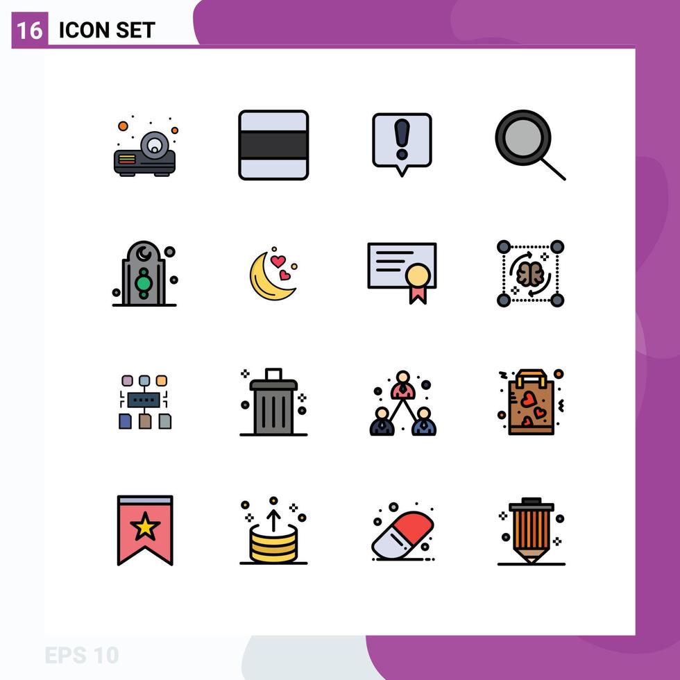 Mobile Interface Flat Color Filled Line Set Of 16 Pictograms Of Moon Tower Error Message Islam