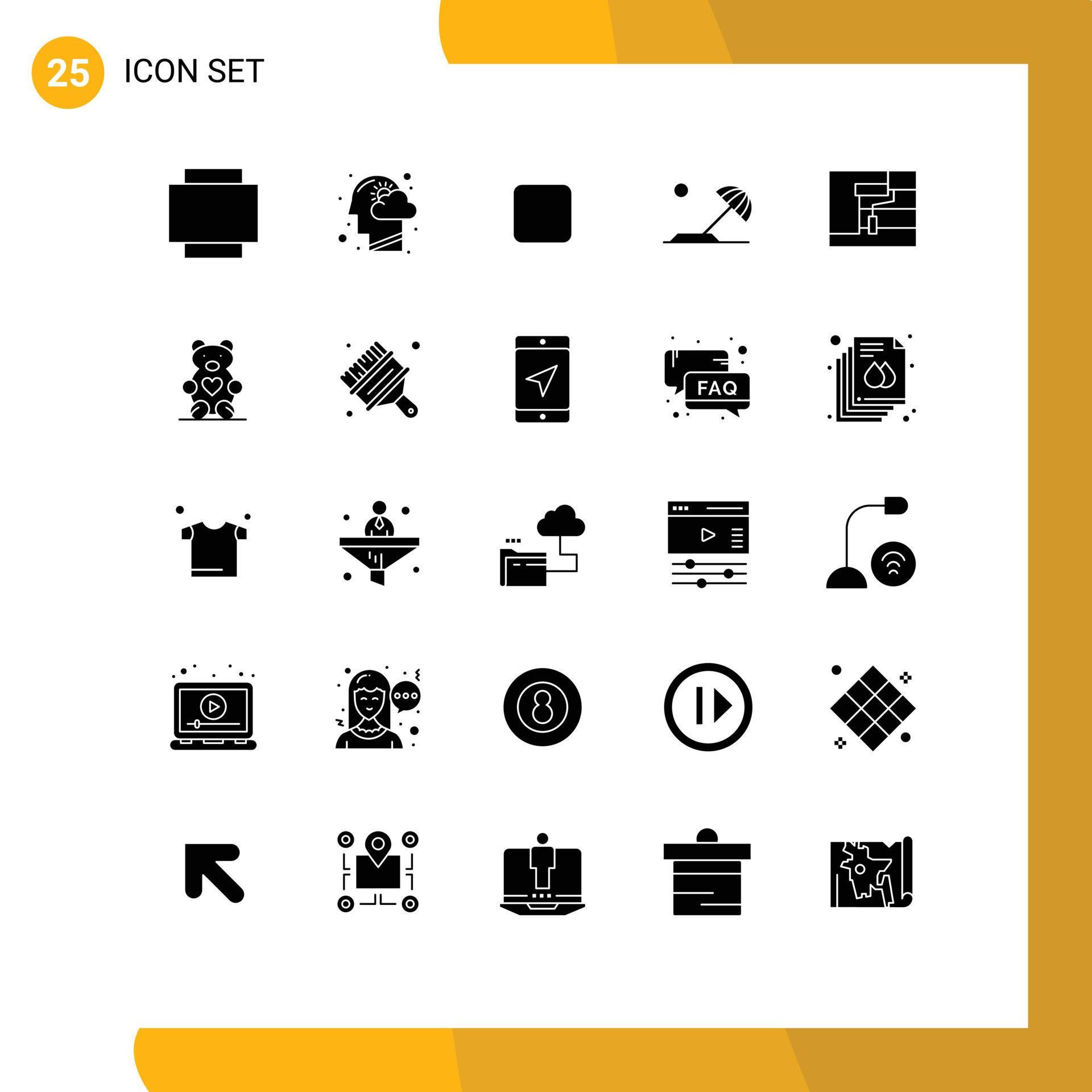 Group of 25 Modern Solid Glyphs Set for tool painting check box ...