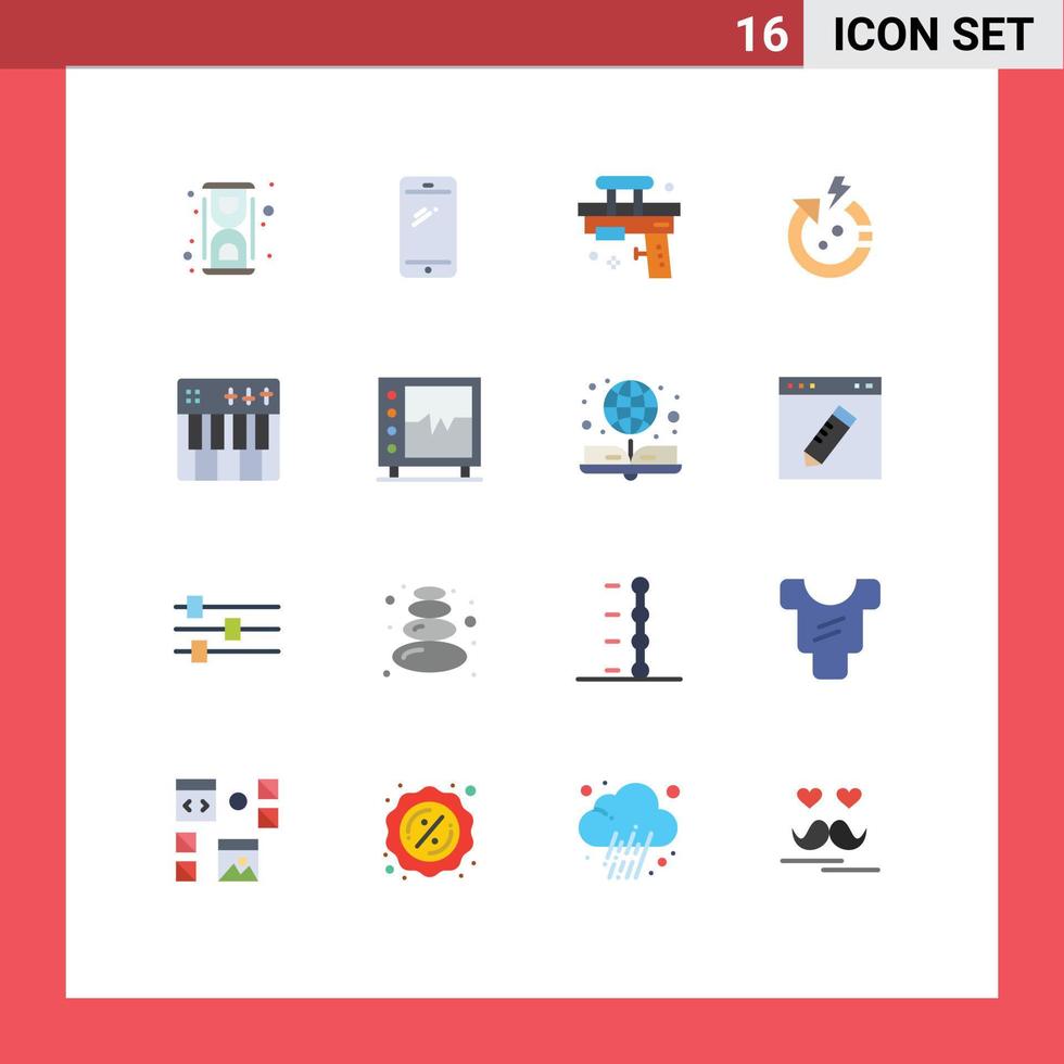 Modern Set Of 16 Flat Colors And Symbols Such As Save Arrow Android Water Summer Editable Pack