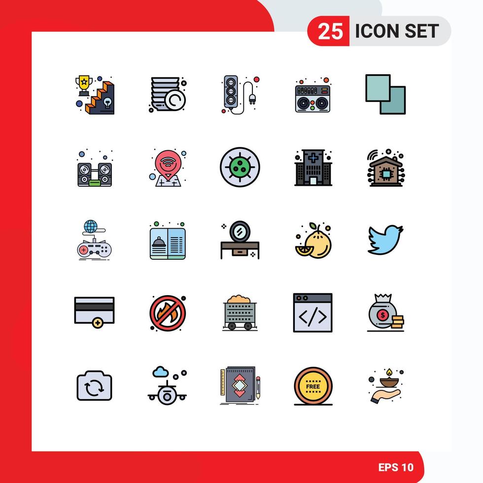 Mobile Interface Filled Line Flat Color Set Of 25 Pictograms Of Computer Layers Plug Copy Mixer