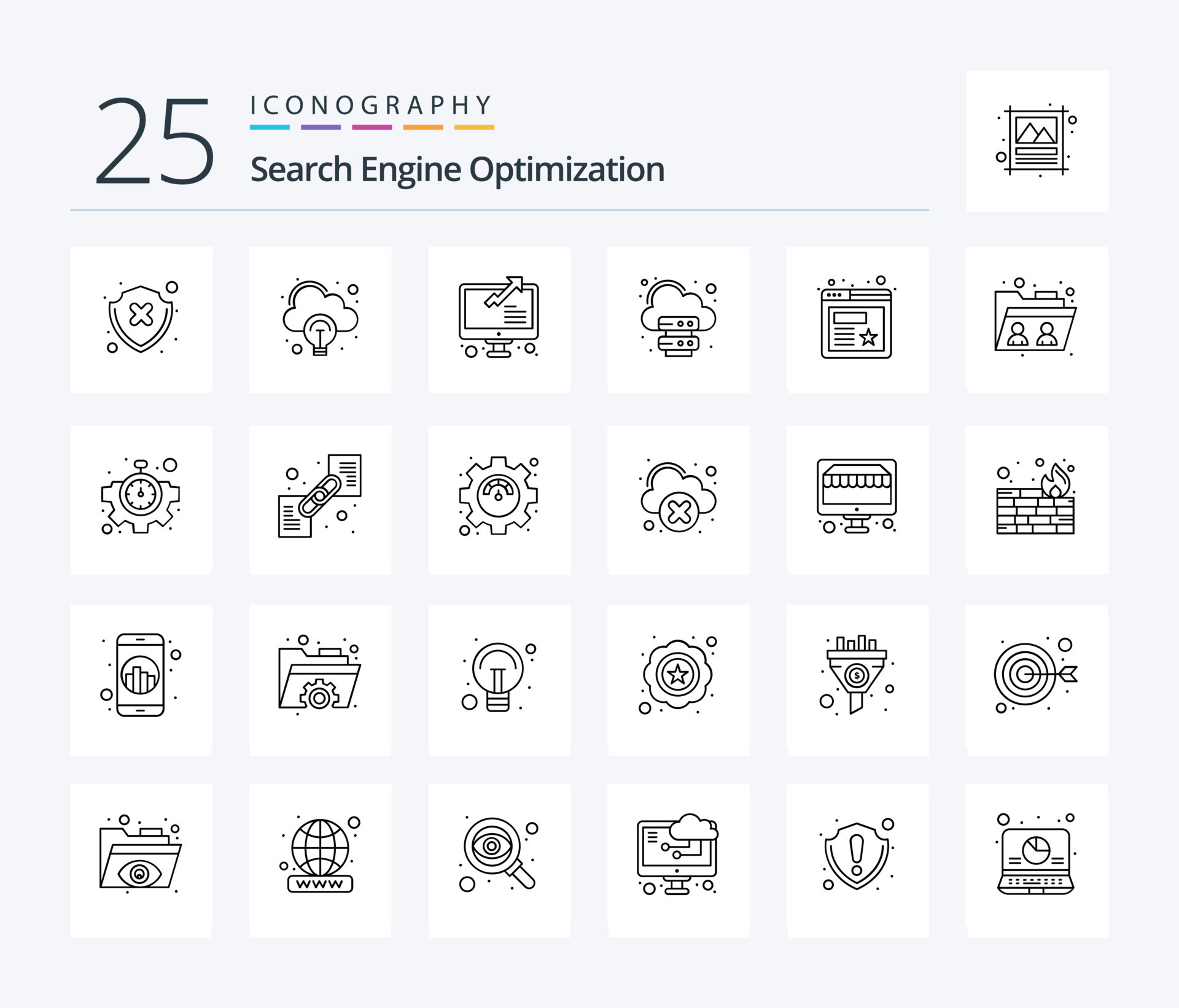 Seo 25 Line icon pack including folder. website. statistics. seo ...