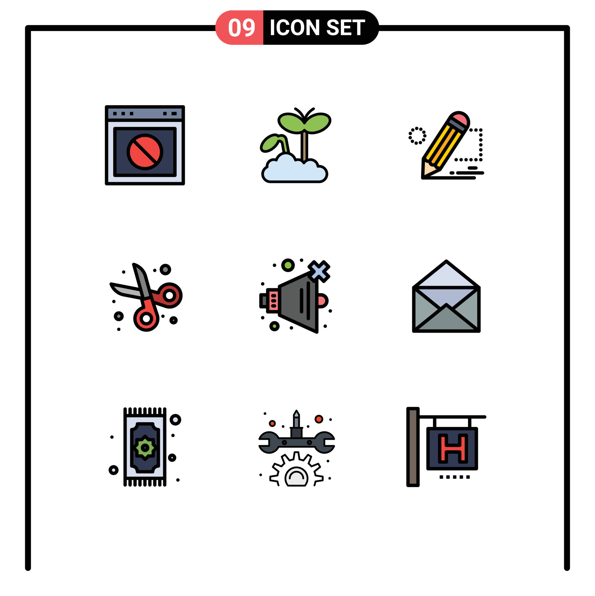 Conjunto De 9 9 Moderno Ui íconos Símbolos Señales Para Cortar Con