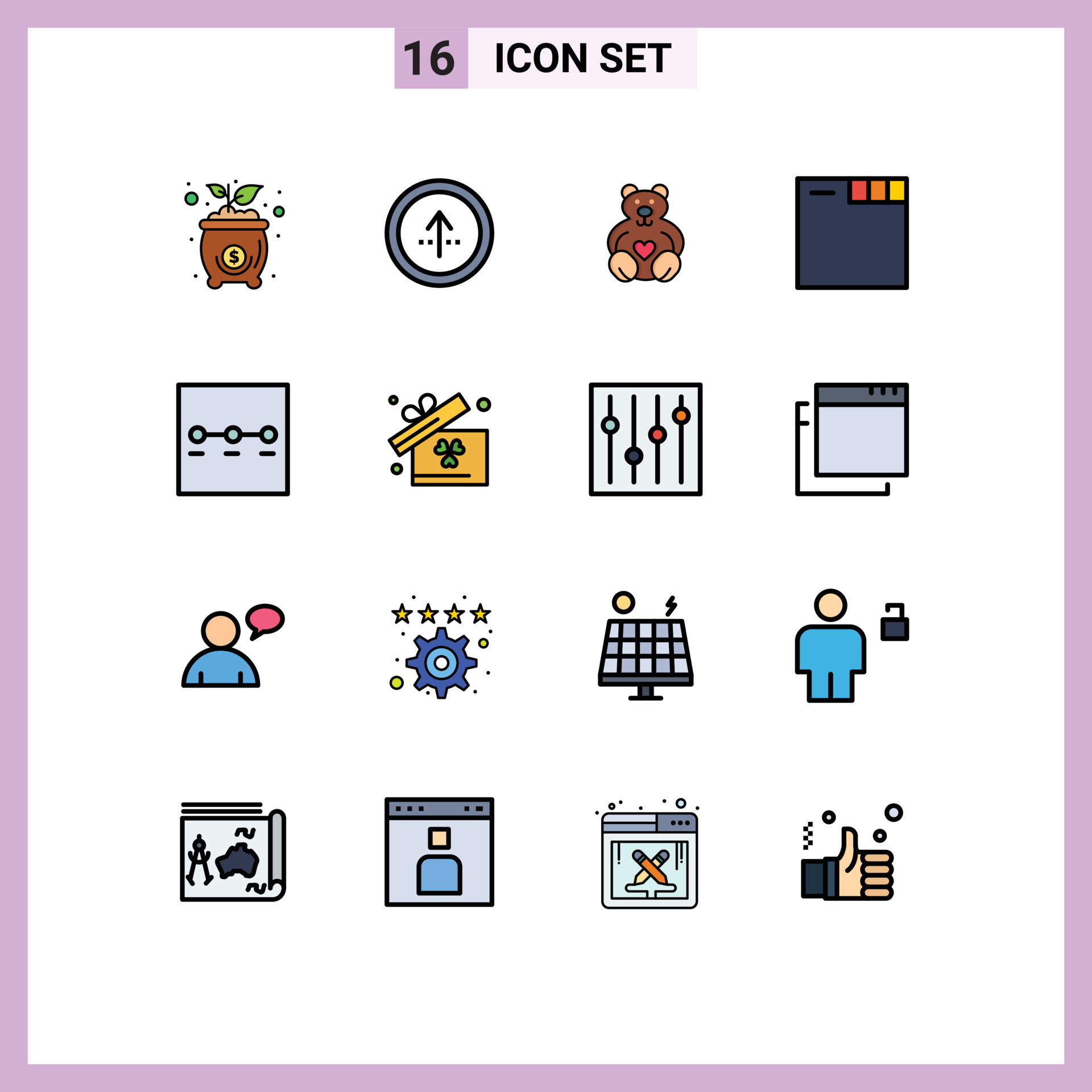 Set Of 16 Modern Ui Icons Symbols Signs For Steps Web Ui Tabs Wedding Editable Creative Vector