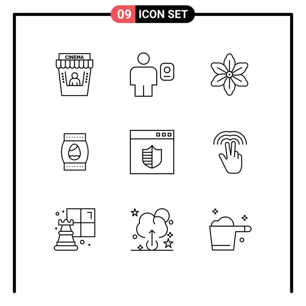 User Interface Pack Of 9 Basic Outlines Of Browser Easter Profile Bottle Spring Editable Vector