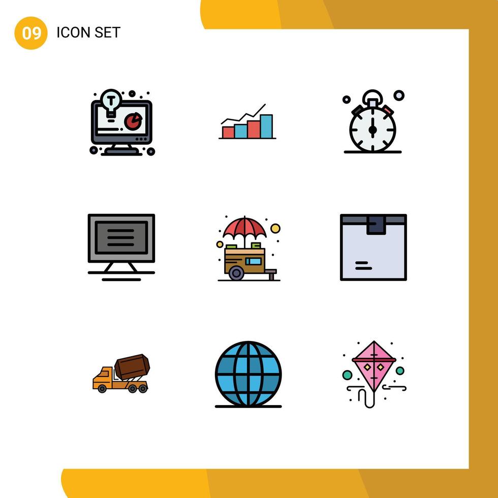 Conjunto De 9 9 Vector Línea De Relleno Plano Colores En Cuadrícula