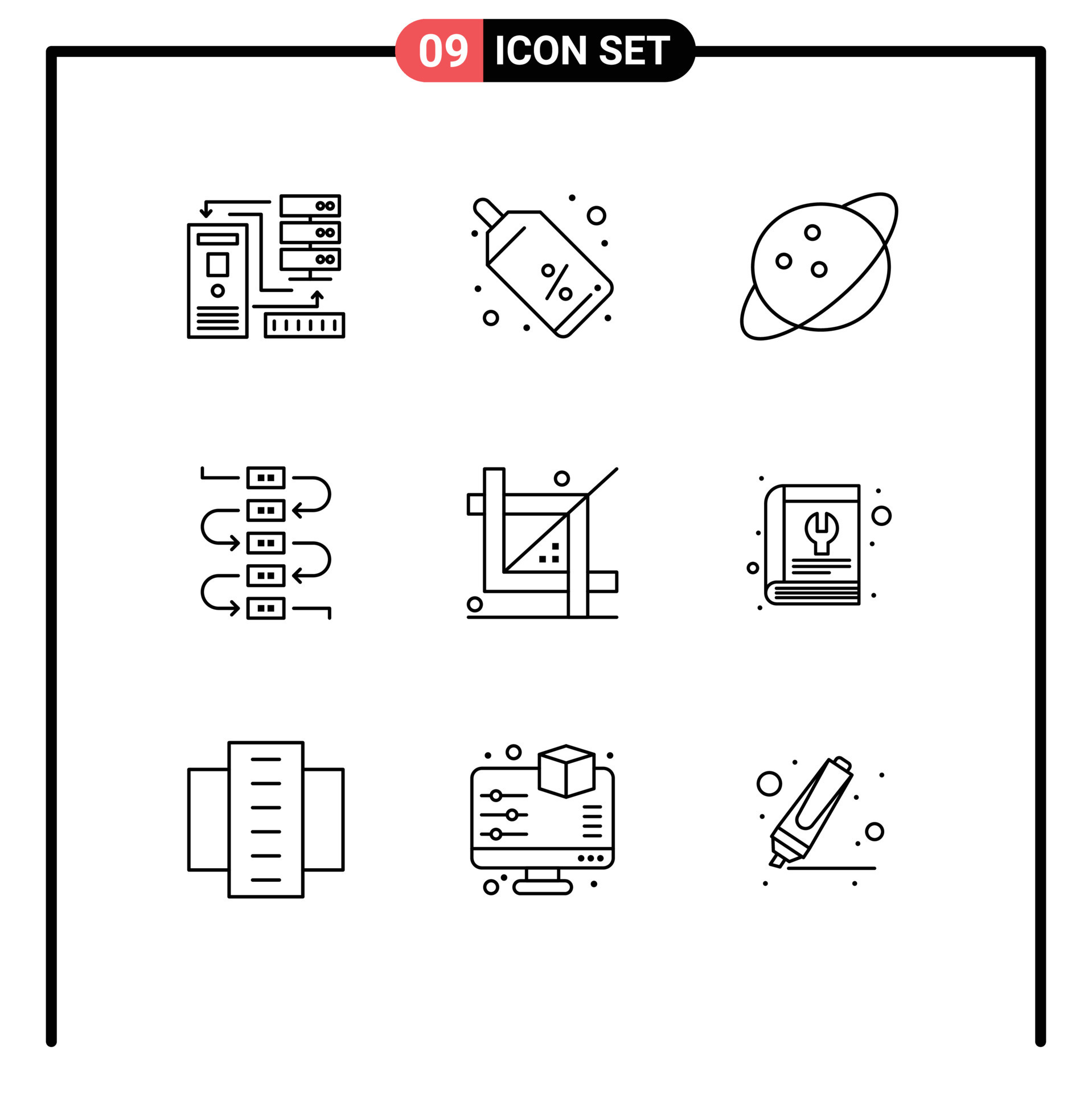 9 Thematic Vector Outlines And Editable Symbols Of Design Coding Price