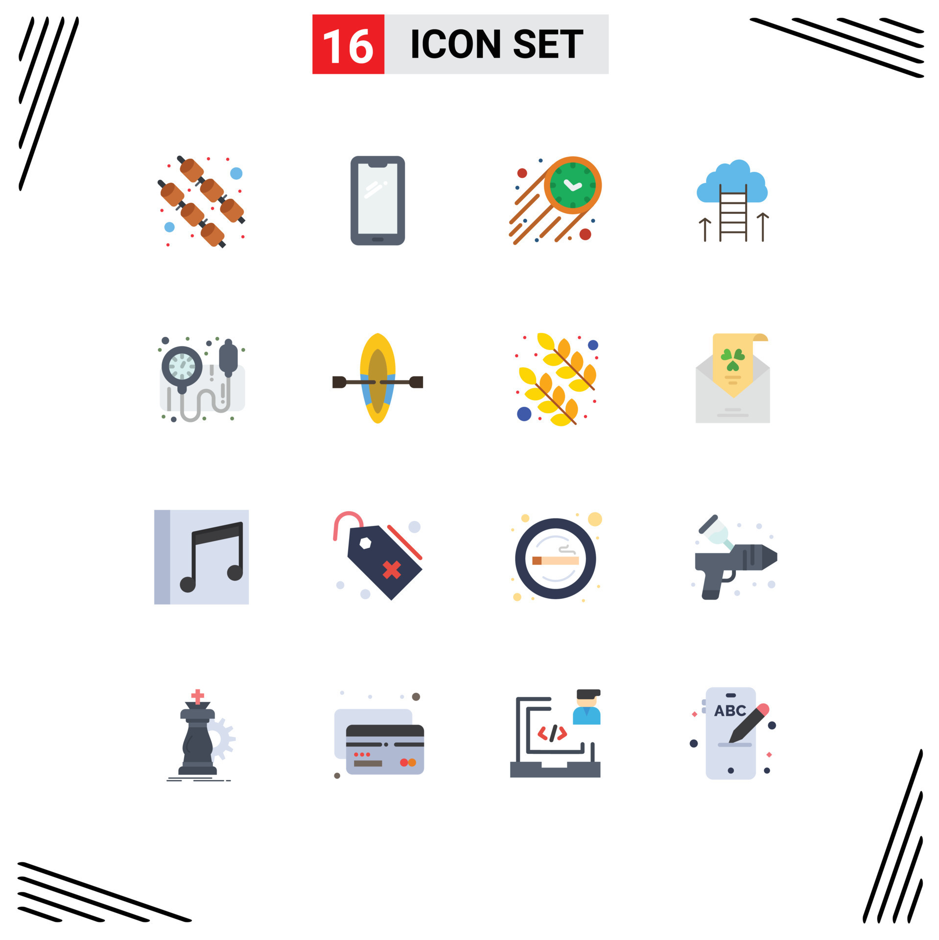Set of 16 Modern UI Icons Symbols Signs for blood pressure operator success fast dream career ...