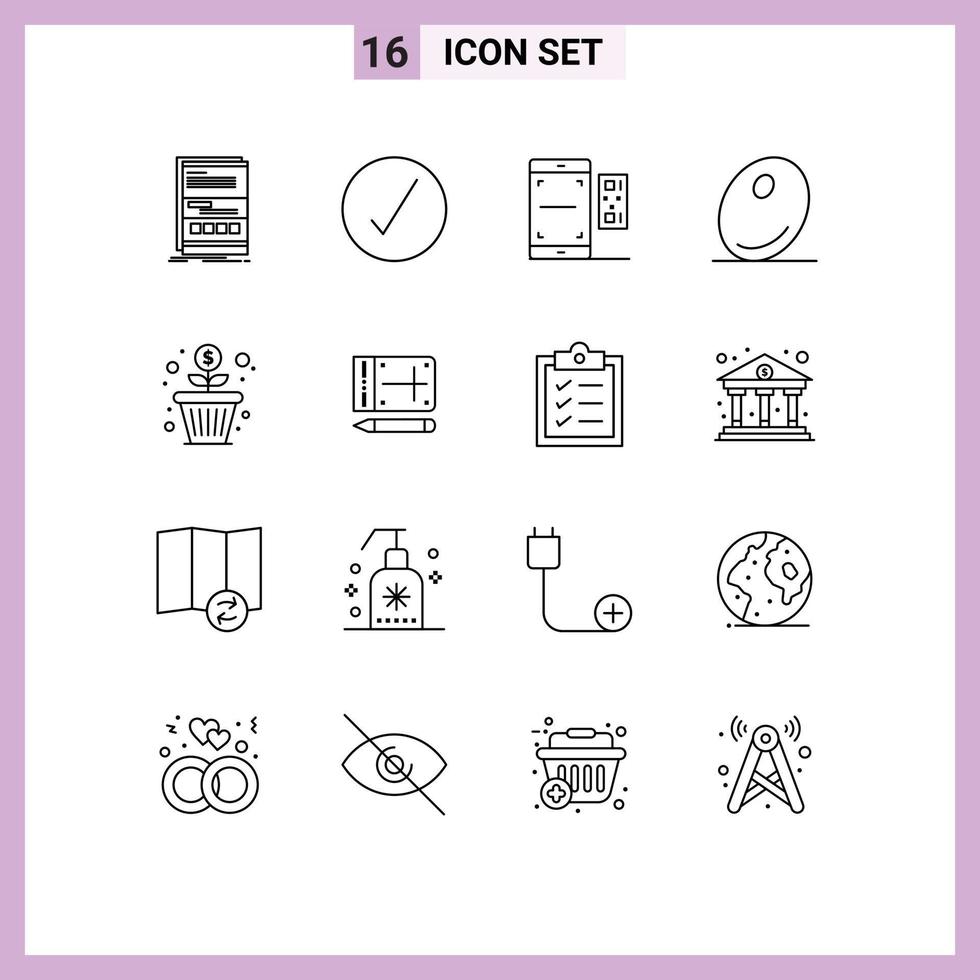 16 Thematic Vector Outlines and Editable Symbols of flower olive ok food smartphone Editable ...