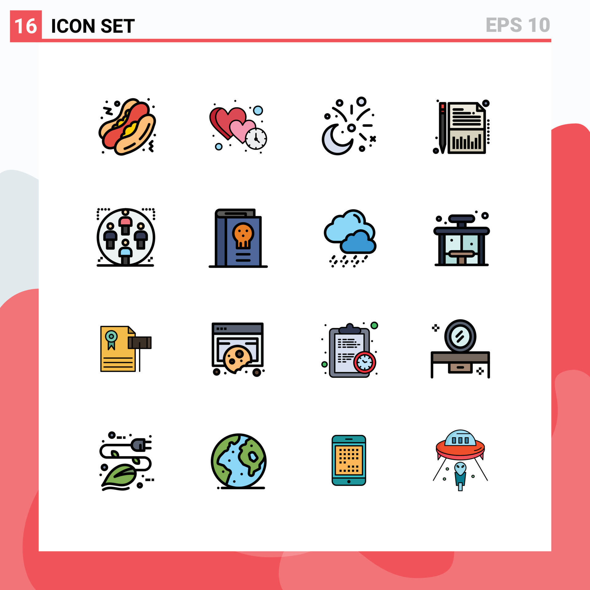 16 Universal Flat Color Filled Lines Set For Web And Mobile Applications User Report Moon