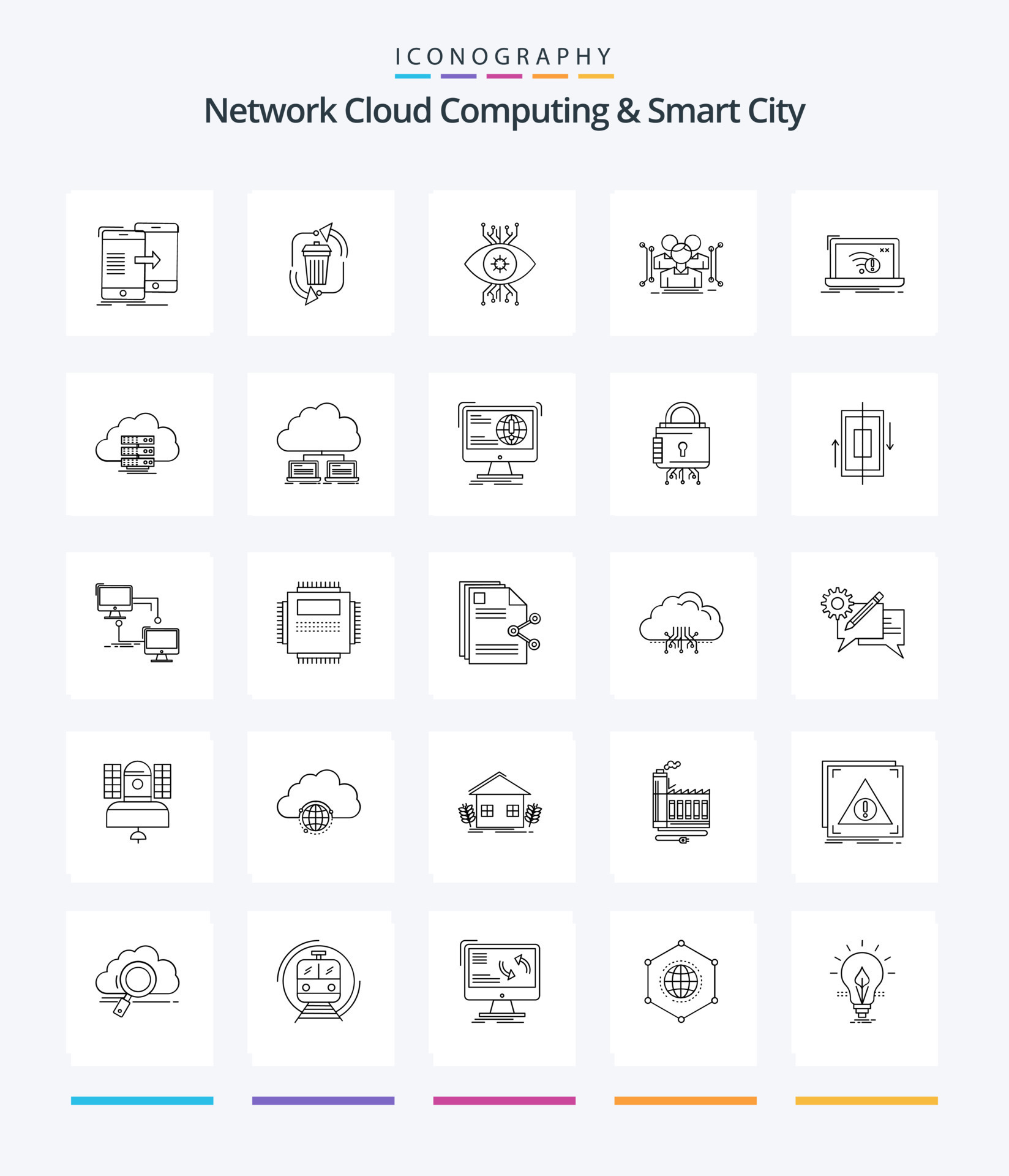 Creative Network Cloud Computing And Smart City 25 Outline Icon Pack