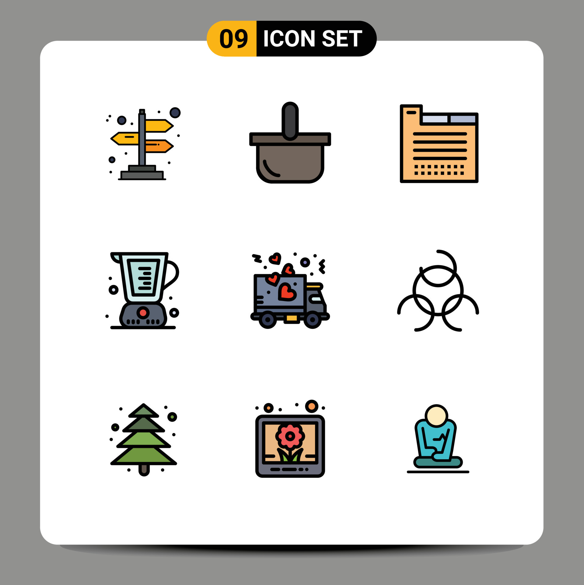 Conjunto De 9 9 Vector Línea De Relleno Plano Colores En Cuadrícula